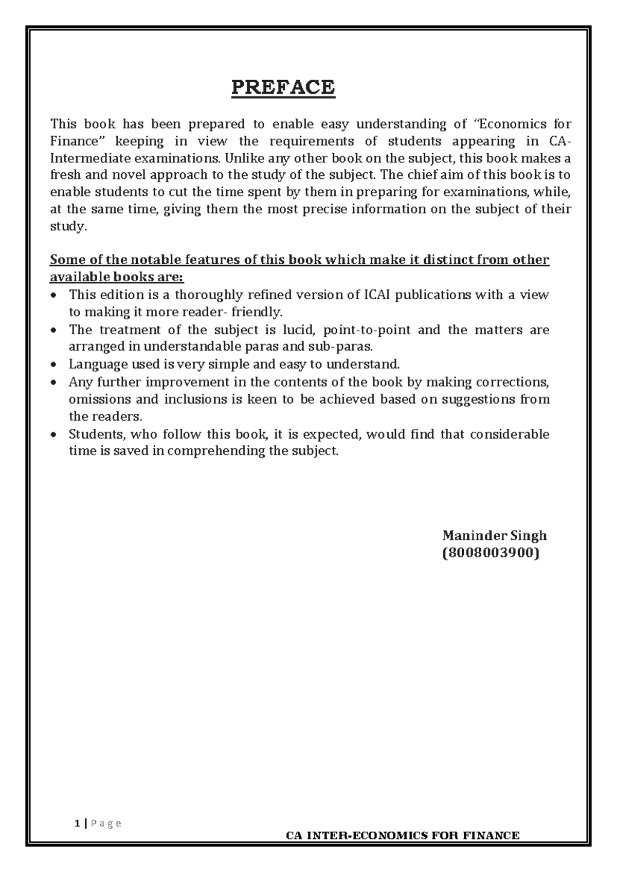 Economics for Finance - 1 | P a g e PREFACE This book has been prepared to enable easy ...