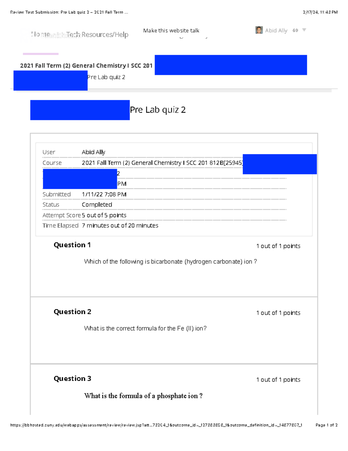 Review Test Submission: Pre Lab quiz 2 – 2021 Fall Term - Review Test ...