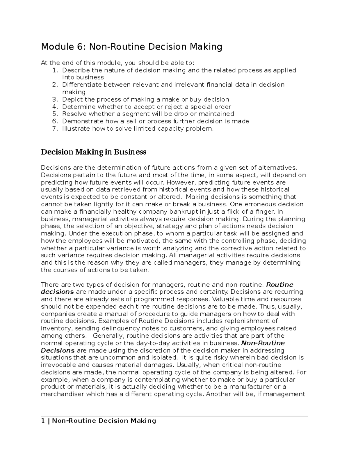 Pdfcoffee - Have a nice day - Module 6: Non-Routine Decision Making At ...
