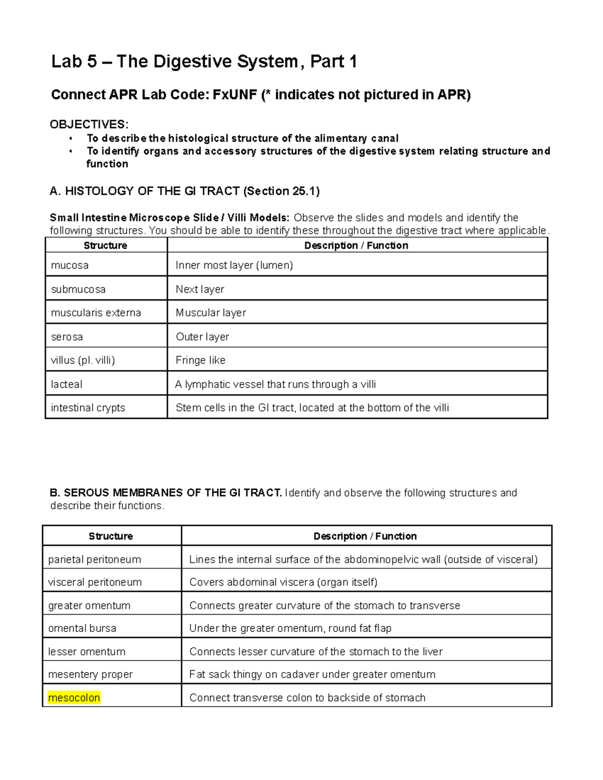 BIOH 211- Lab 6: packet - Lab 5 – The Digestive System, Part 1 Connect ...
