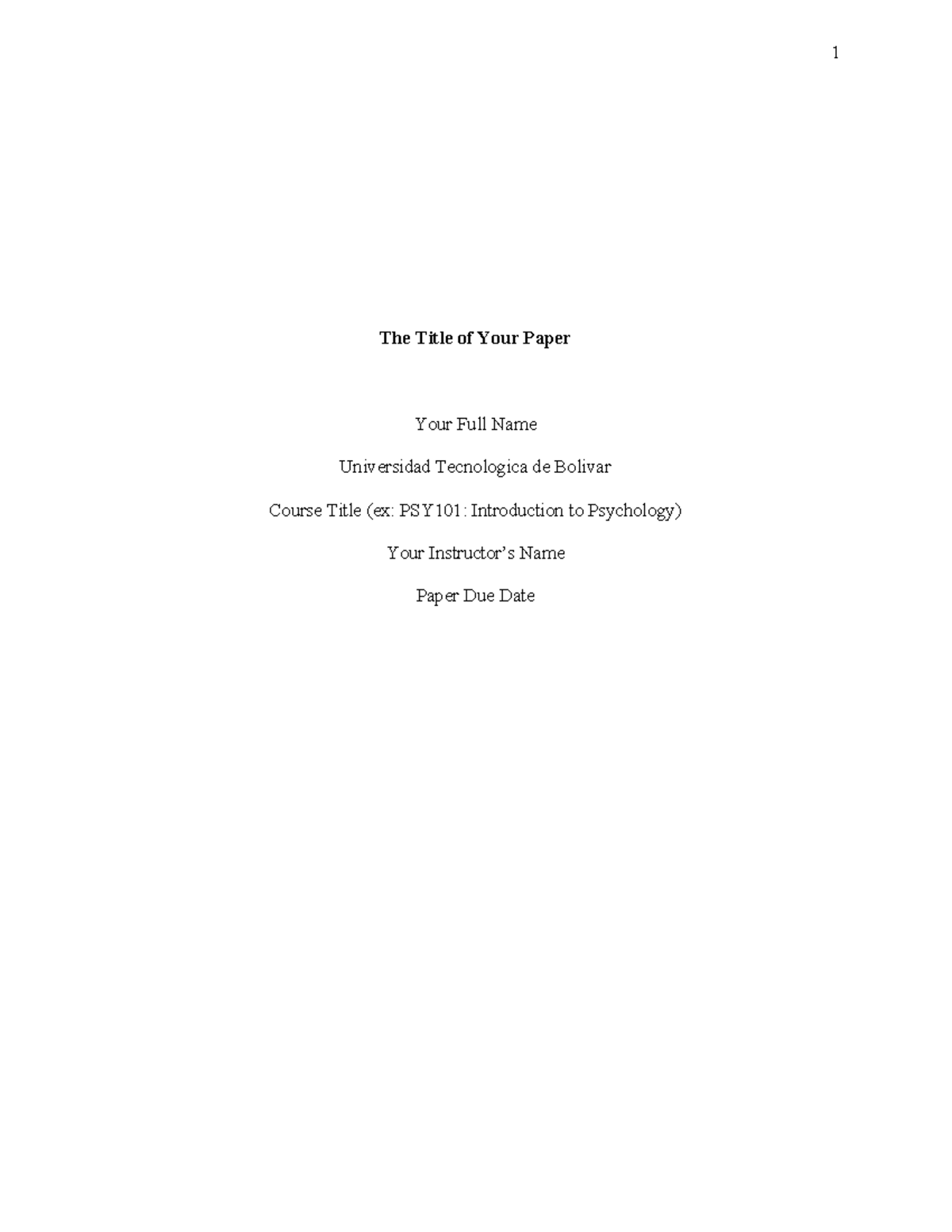 APA Style Student Paper Template 7th Edition - The Title of Your Paper ...