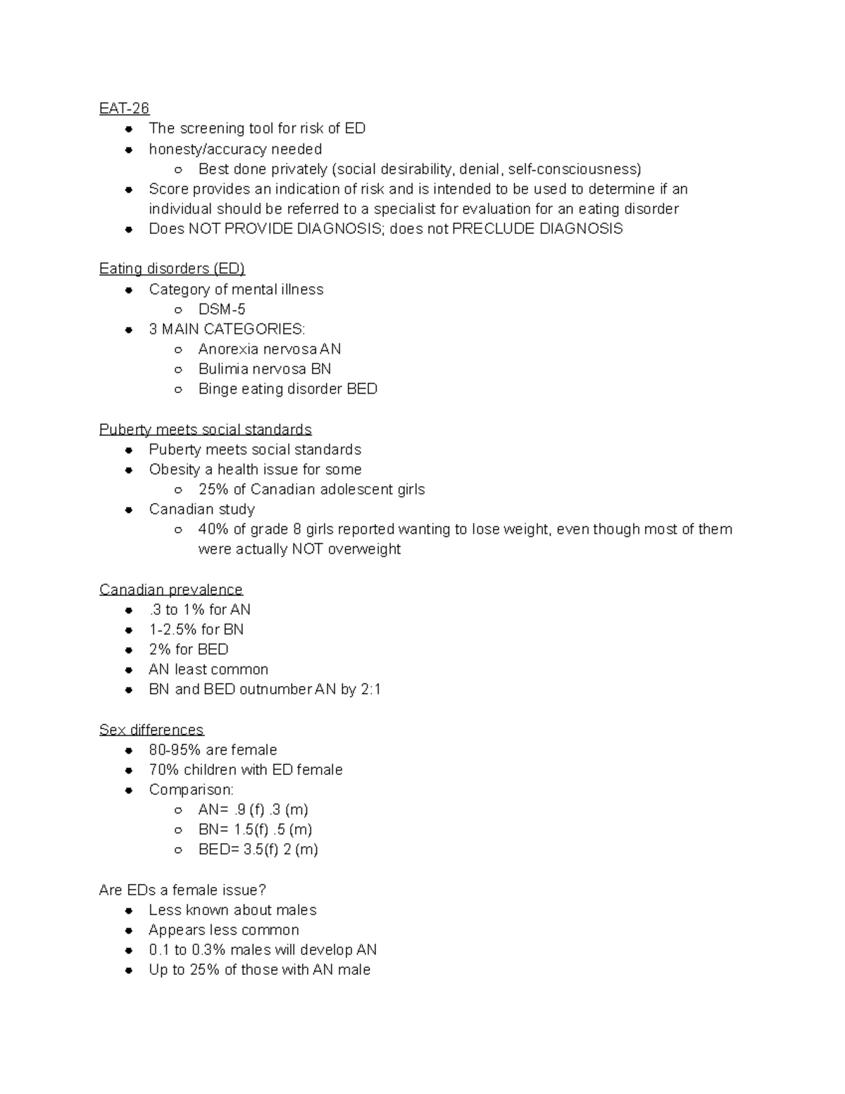 Ps276 week 10 eating disorders - EAT- The screening tool for risk of ED ...