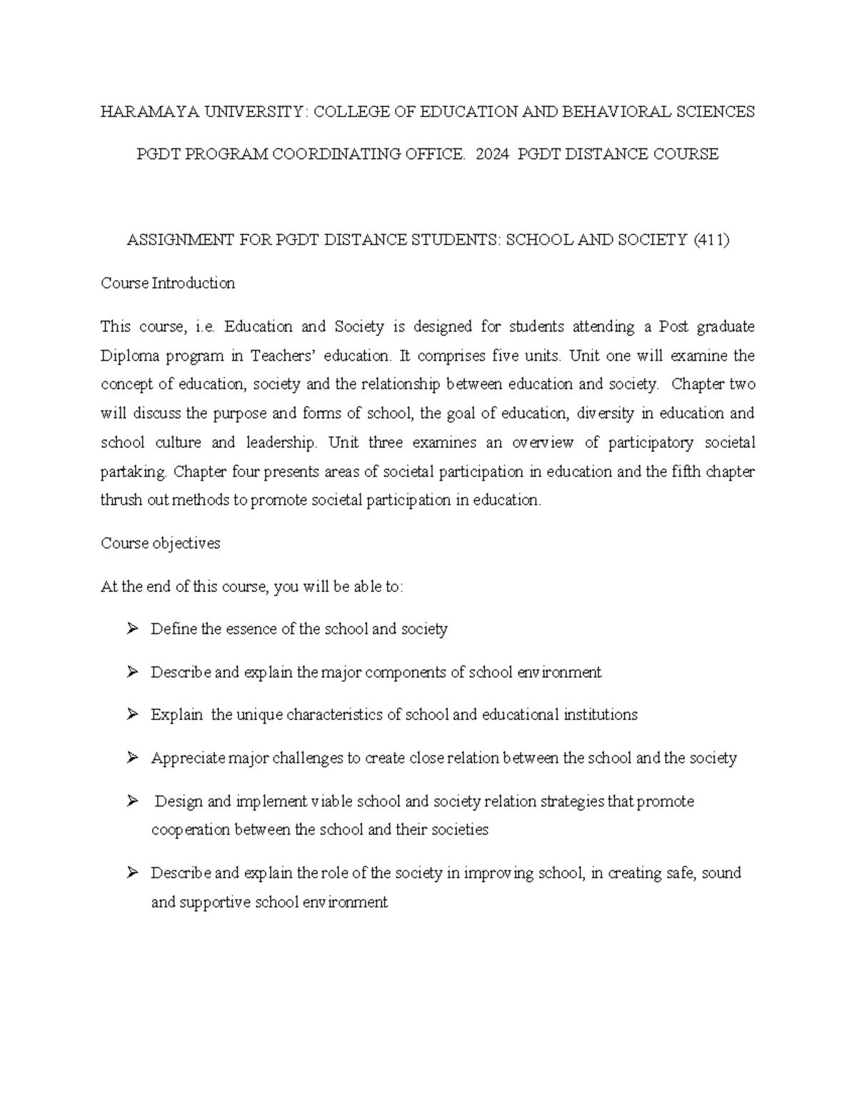 Assignment PGDT- 2024 - jkjk - HARAMAYA UNIVERSITY: COLLEGE OF ...