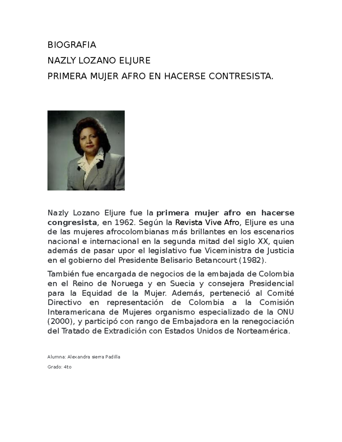 sociales biografia - BIOGRAFIA NAZLY LOZANO ELJURE PRIMERA MUJER AFRO ...