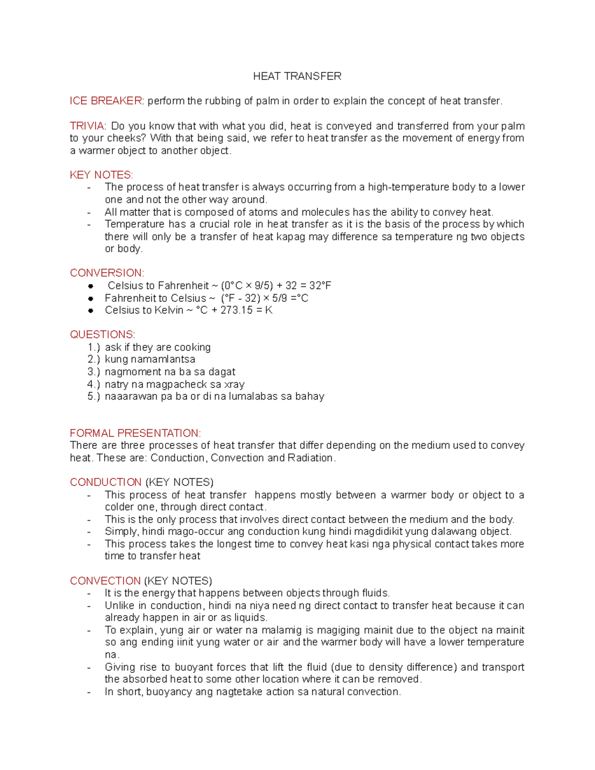 HEAT Transfer - Physics - HEAT TRANSFER ICE BREAKER: perform the ...