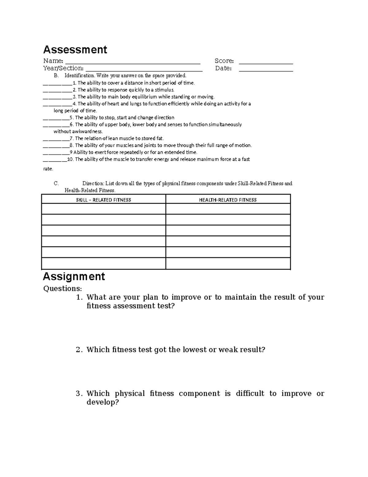 PEDU - Notes - Assessment Name ...