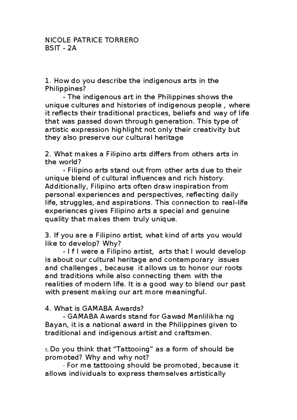 Torrero Filipino Arts and Crafts - NICOLE PATRICE TORRERO BSIT - 2A 1 ...