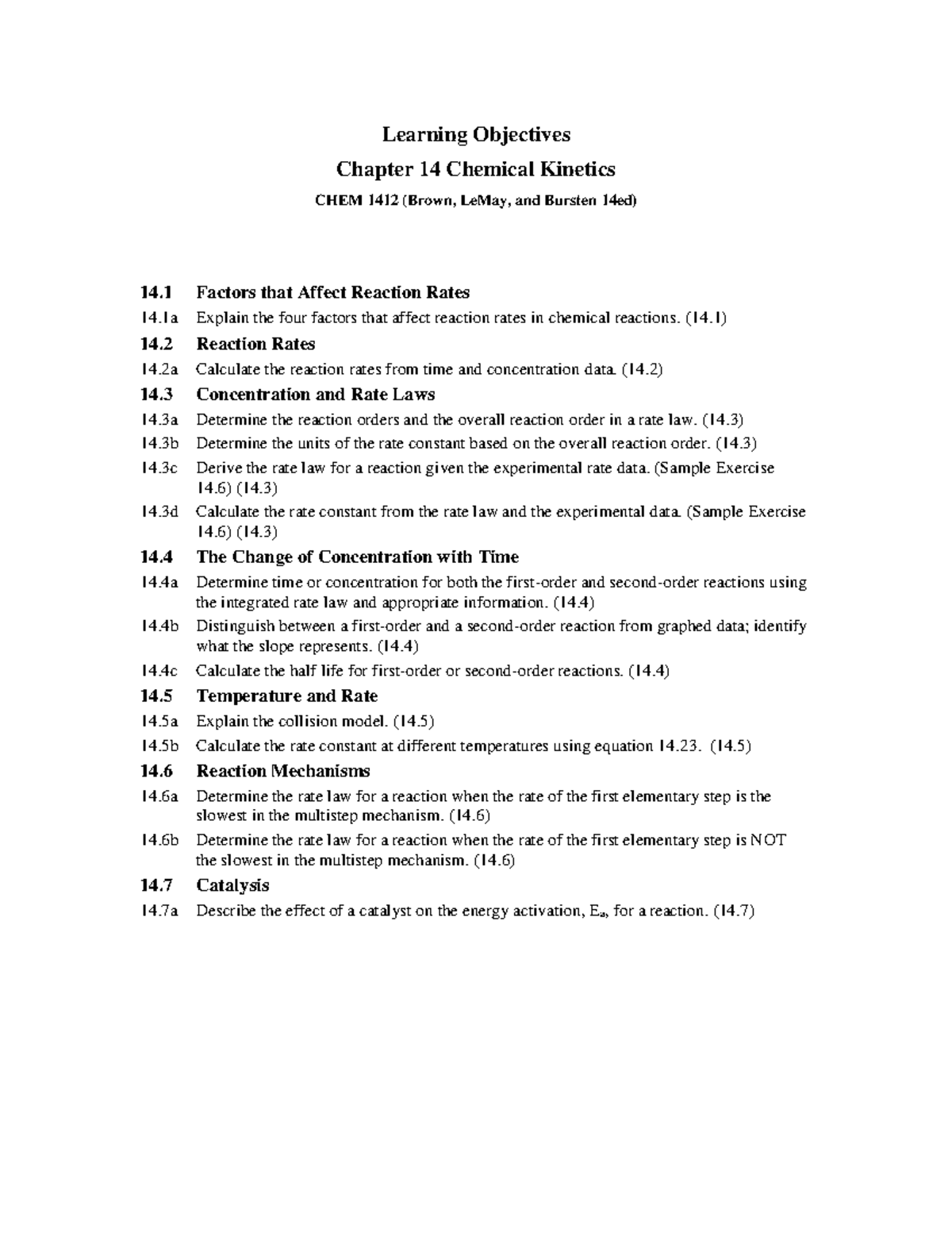 Learning Objectives CHEM 1412 14th Chap 14 - Learning Objectives ...