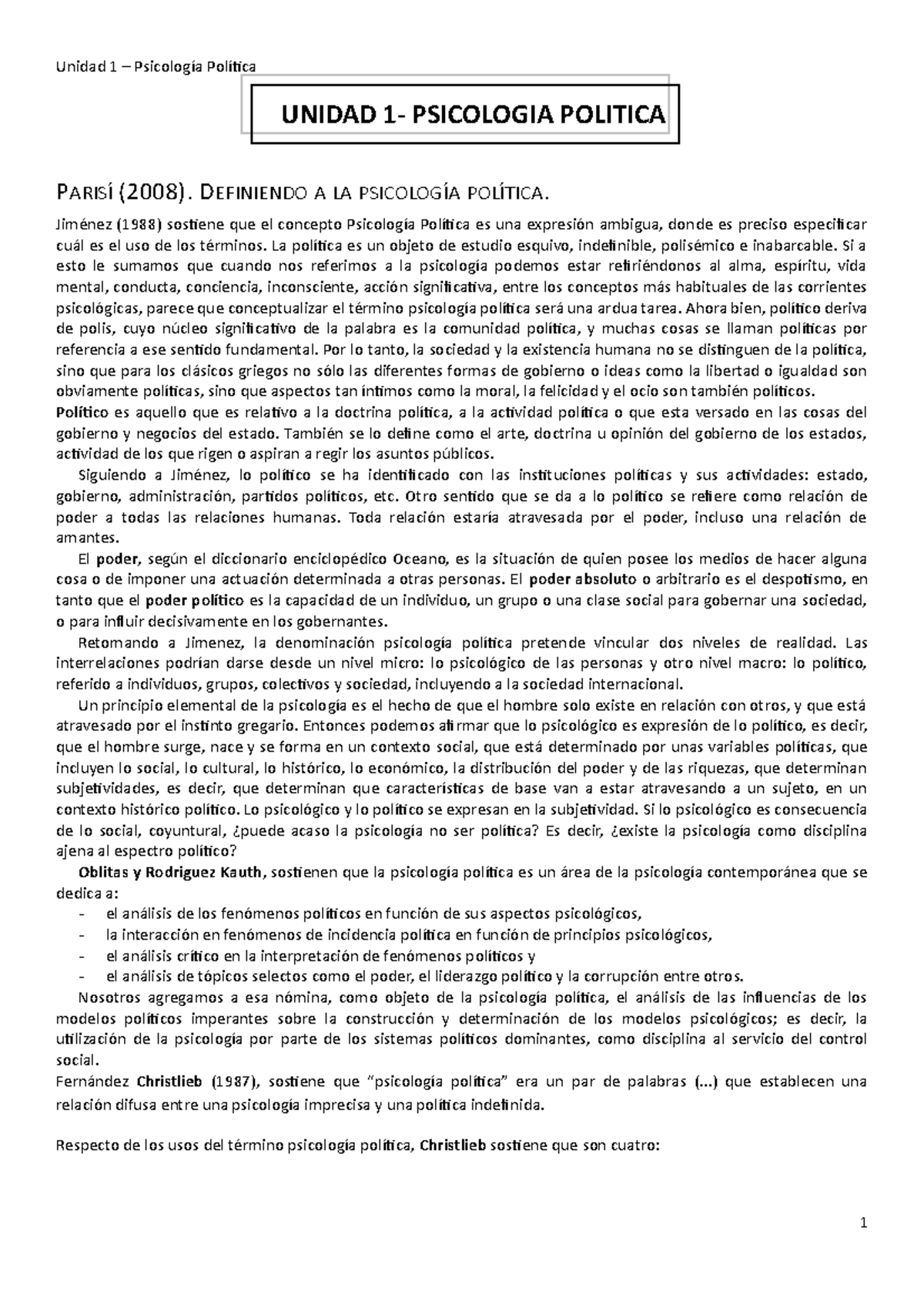 Psicología Política 2018 - UNIDAD 1- PSICOLOGIA POLITICA PARISÍ (2008 ...