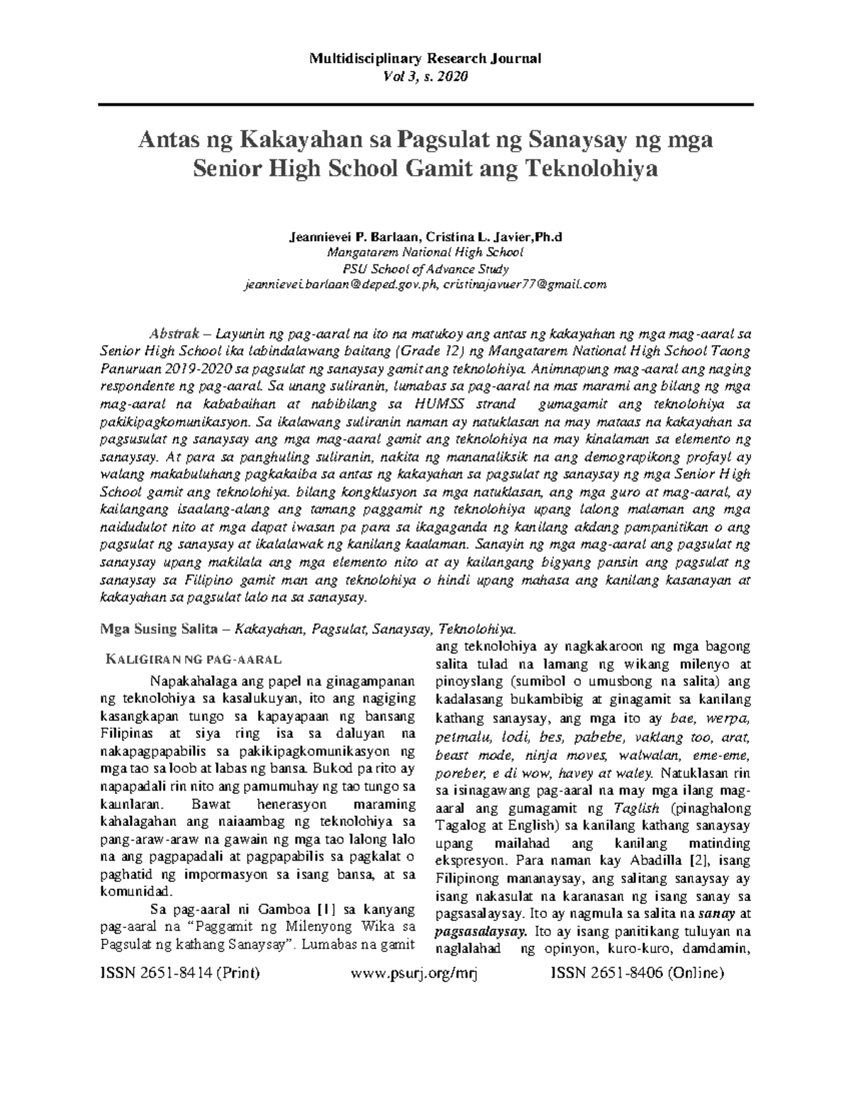 138-Article Text-362-1-10-202012 06 - Vol 3, s. 2020 Antas ng Kakayahan ...
