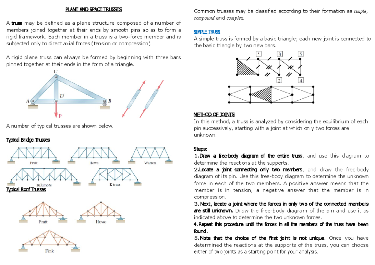Notes CE311 Plane-AND- Simple- Trusses 809 - PLANE AND SPACE TRUSSES A ...