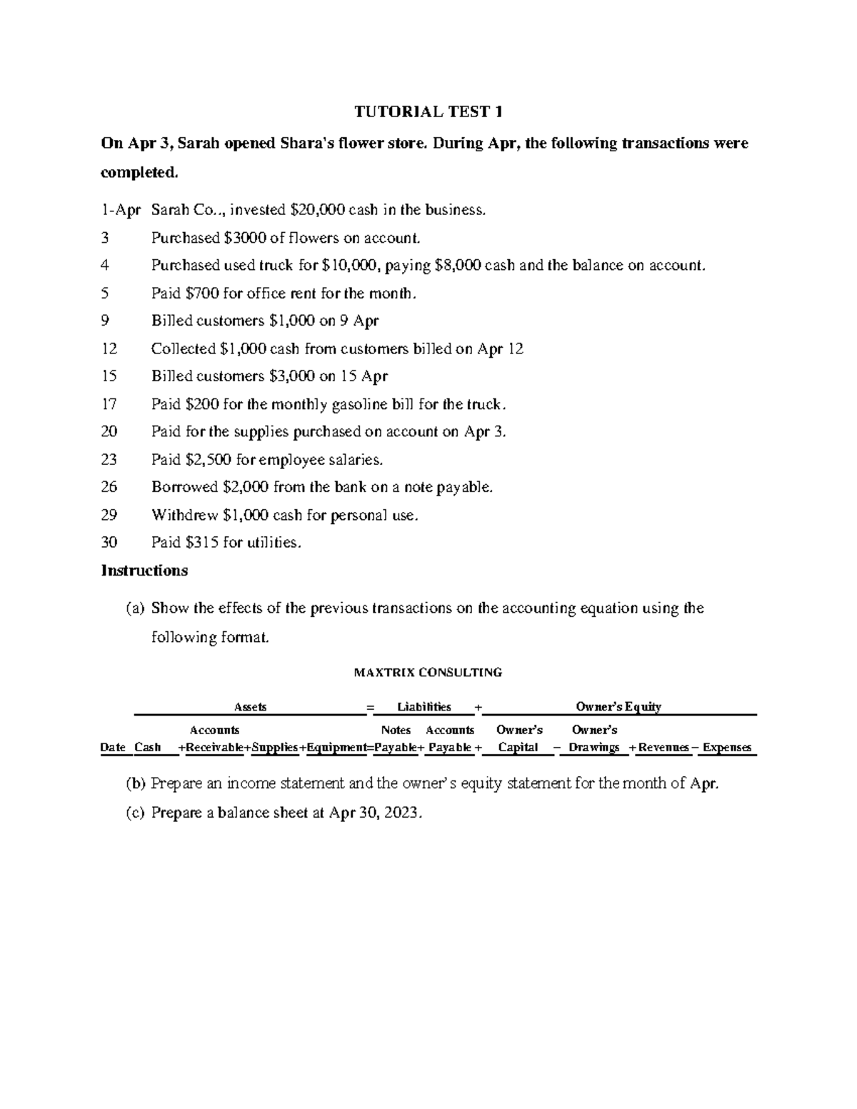 TT01 Q - convert - TUTORIAL TEST 1 On Apr 3, Sarah opened Shara's ...