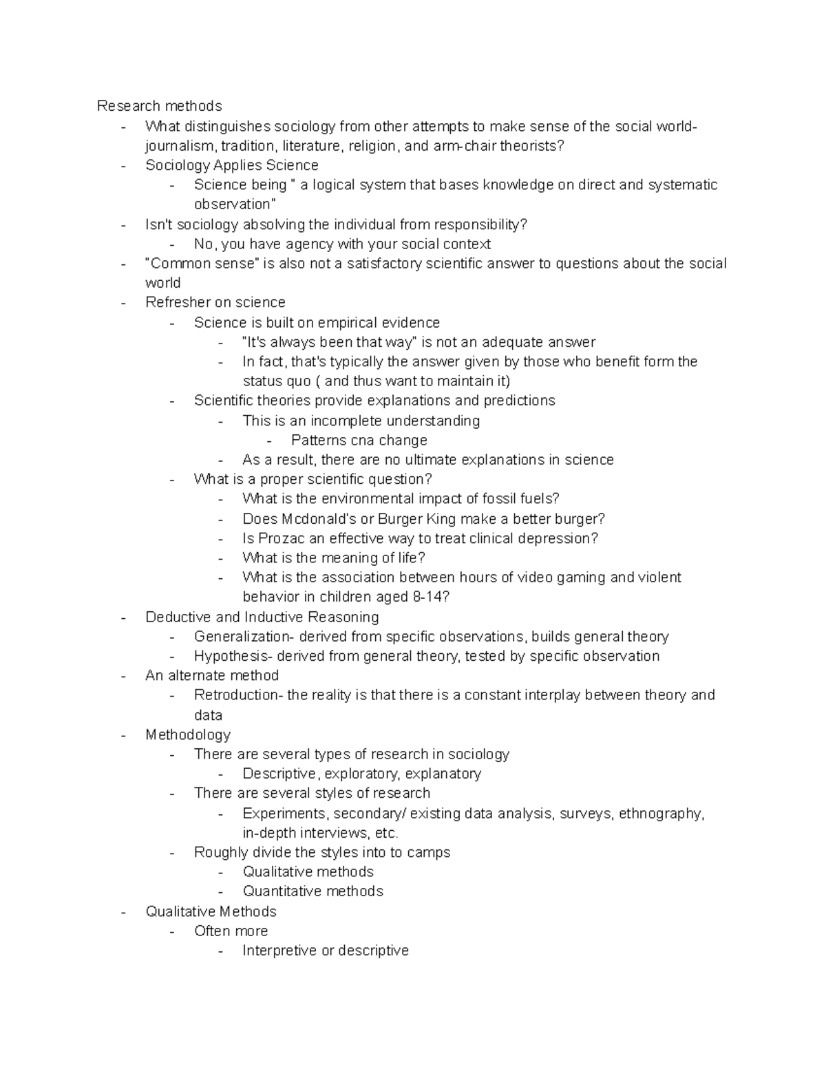 SOC 101 Lecture 3 Notes - Research methods - What distinguishes ...