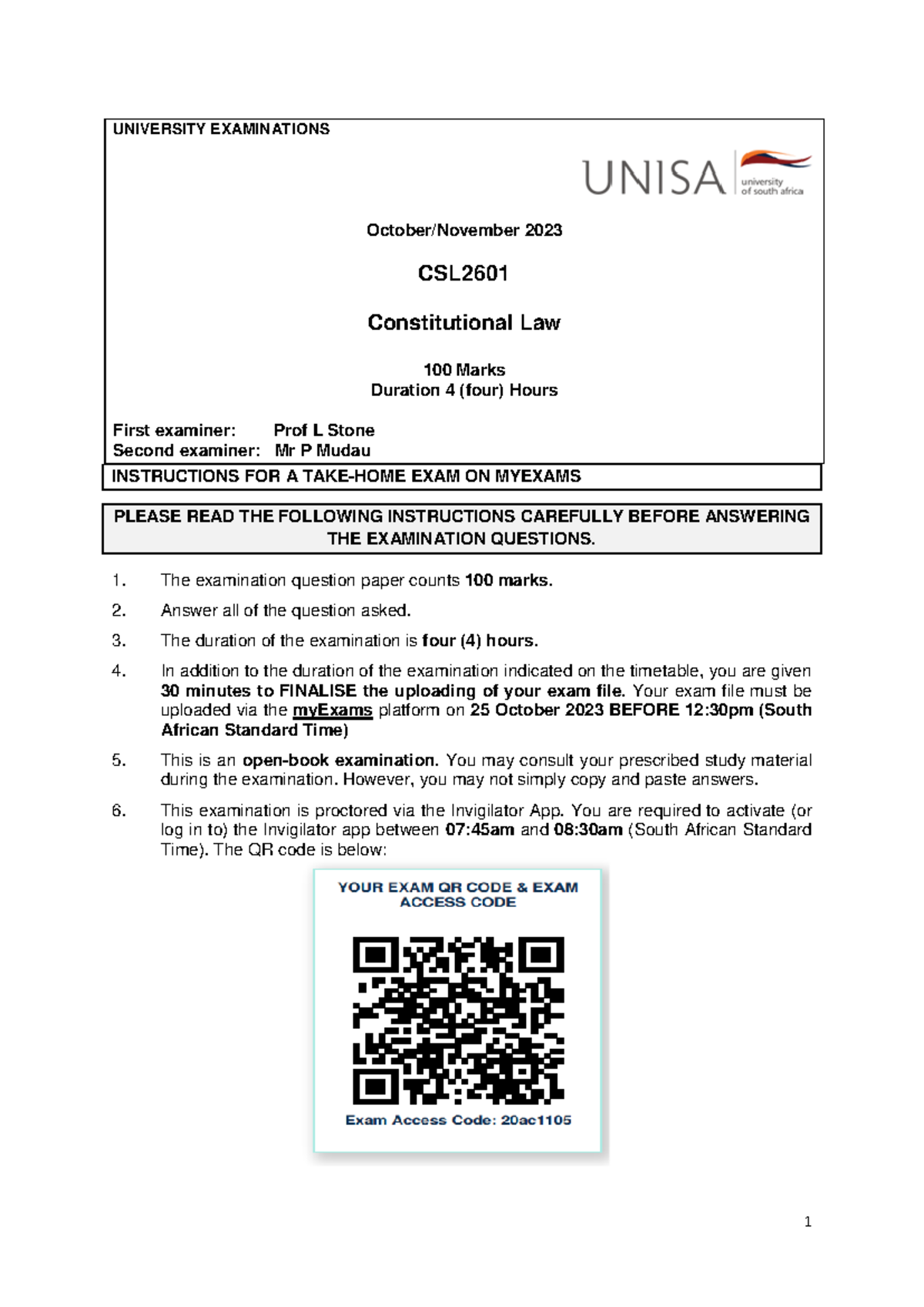 Final CSL2601 October 2023 Exam Paper - UNIVERSITY EXAMINATIONS October ...