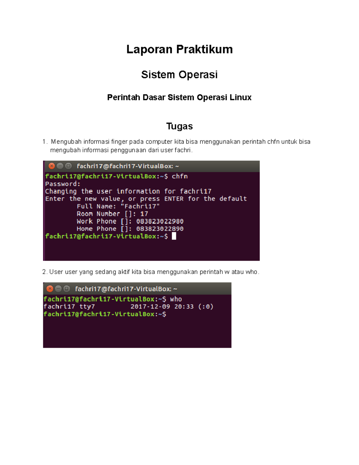 Laporan Sistem Informasi Perintah Dasar Sistem Linux - Laporan Praktikum Sistem Operasi Perintah ...