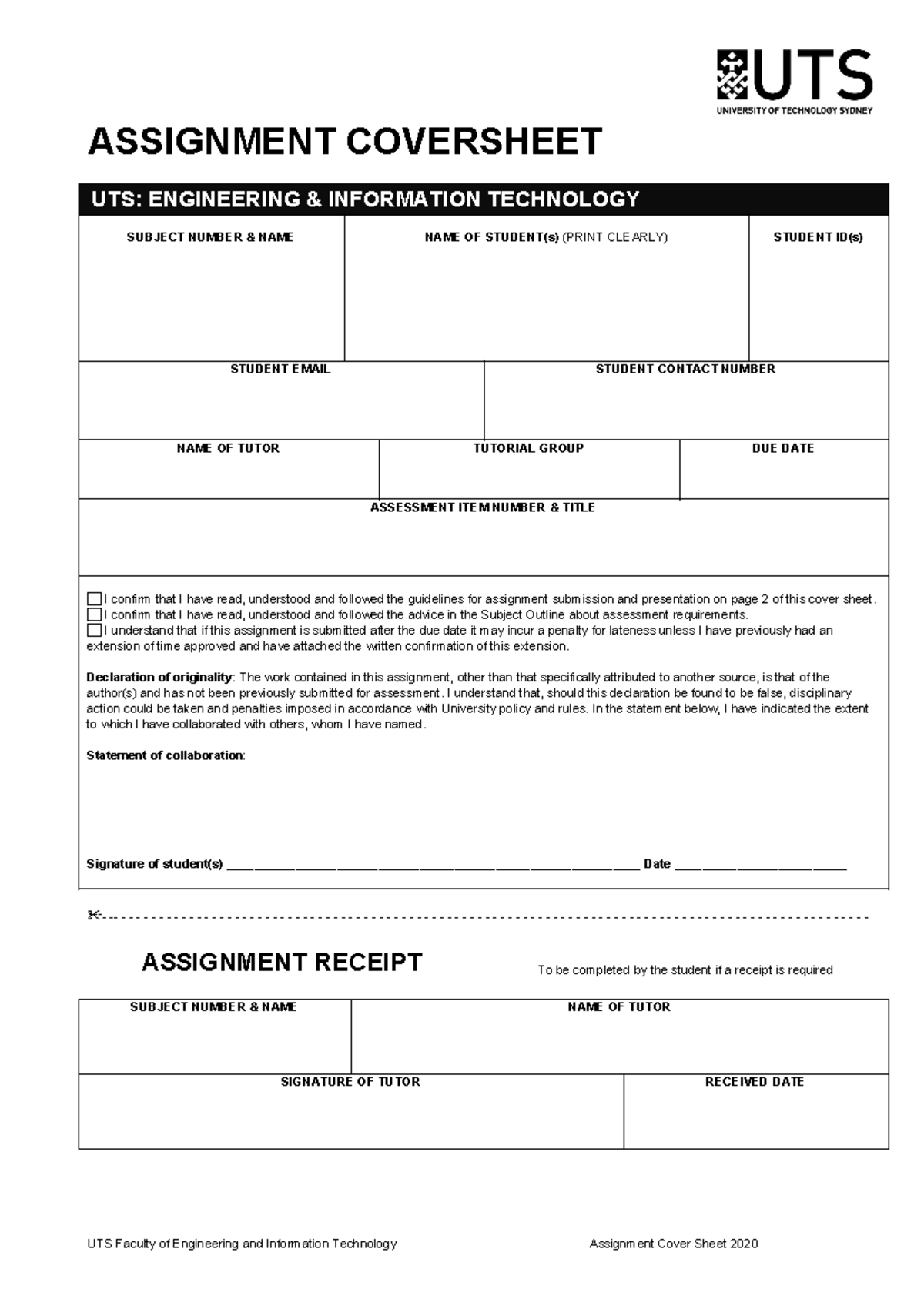 FEIT assignment coversheet - ASSIGNMENT COVERSHEET UTS: ENGINEERING ...