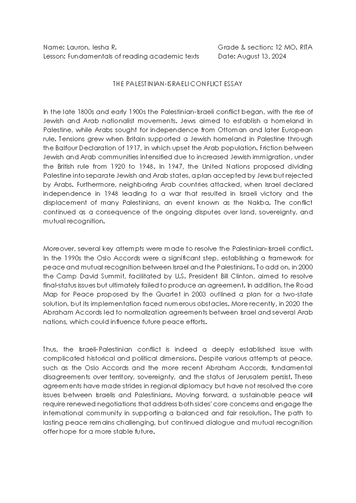 EAPP Essay - EAPP - Name: Lauron, Iesha R. Grade & section: 12 MO. RITA ...