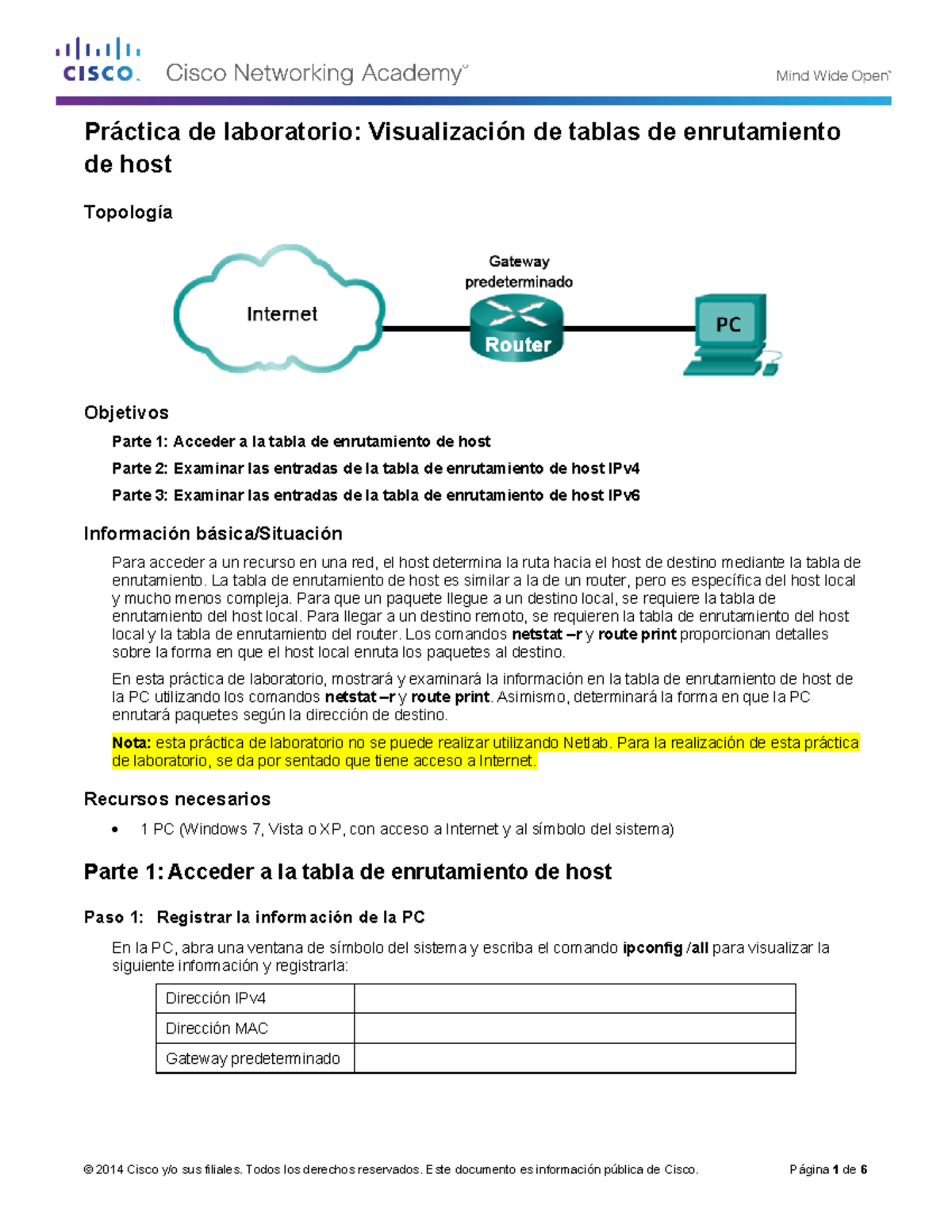 6.2.2.8 Lab - Visualización de tablas de enrutamiento de host - TALLER ARQUITECTONICO - Studocu