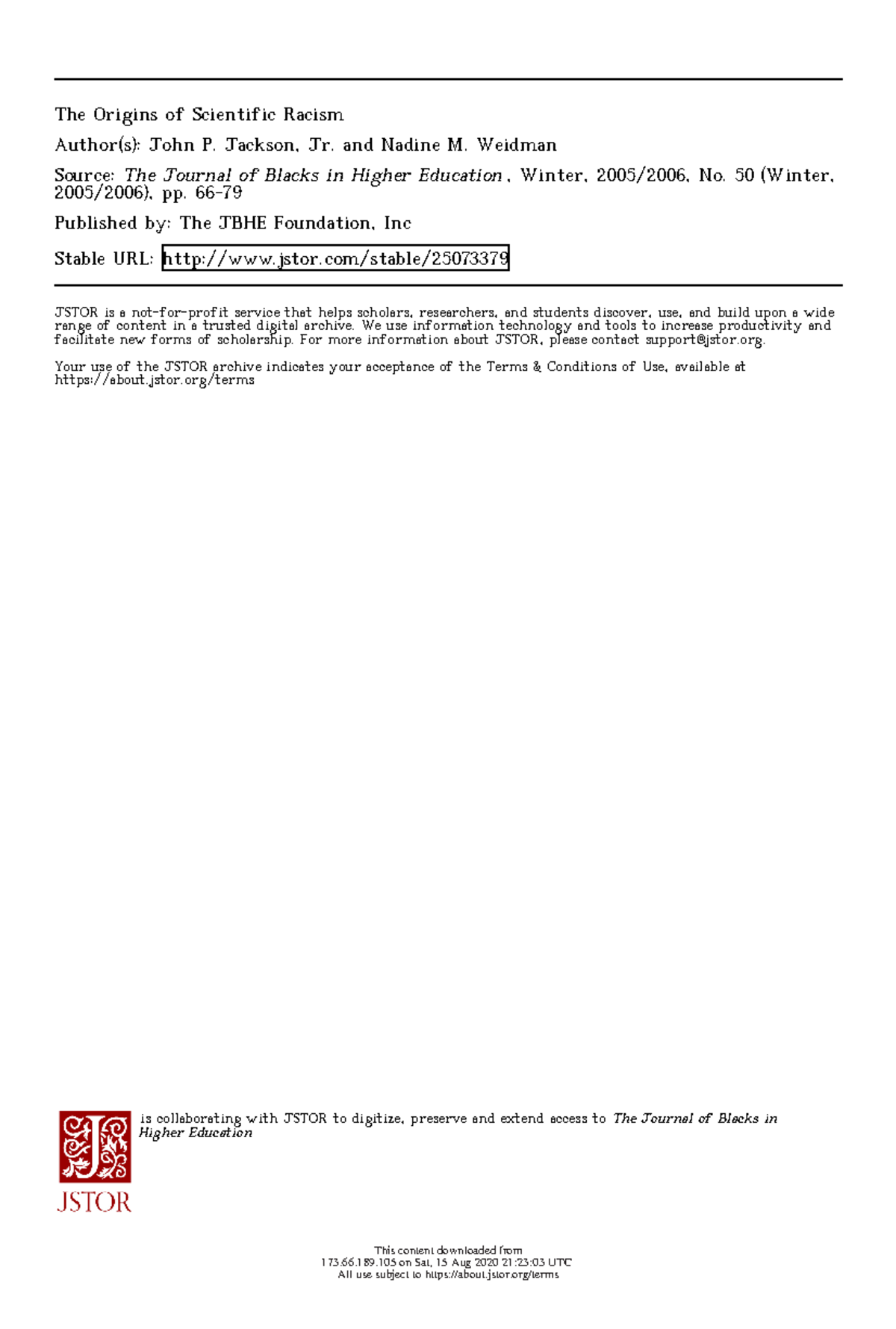 Scientific Racism - The Origins of Scientific Racism Author(s): John P ...