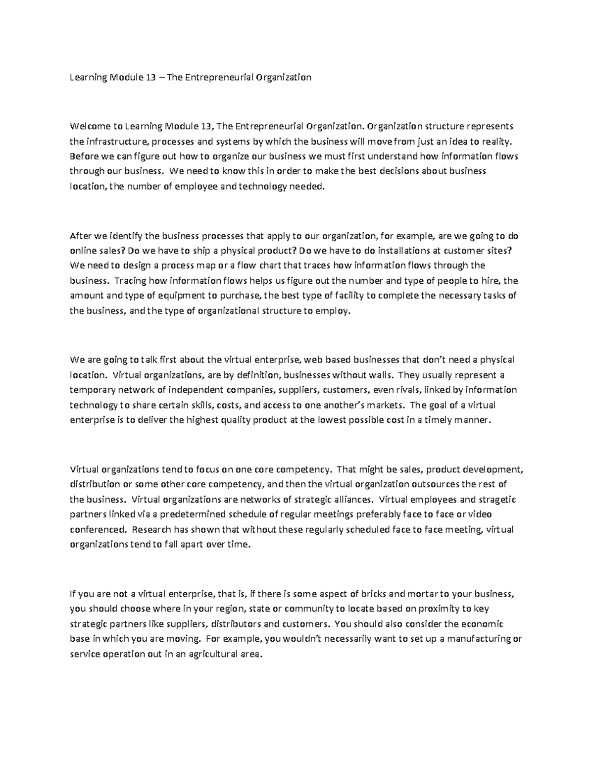 Learning Module 13script - Learning Module 13 – The Entrepreneurial ...