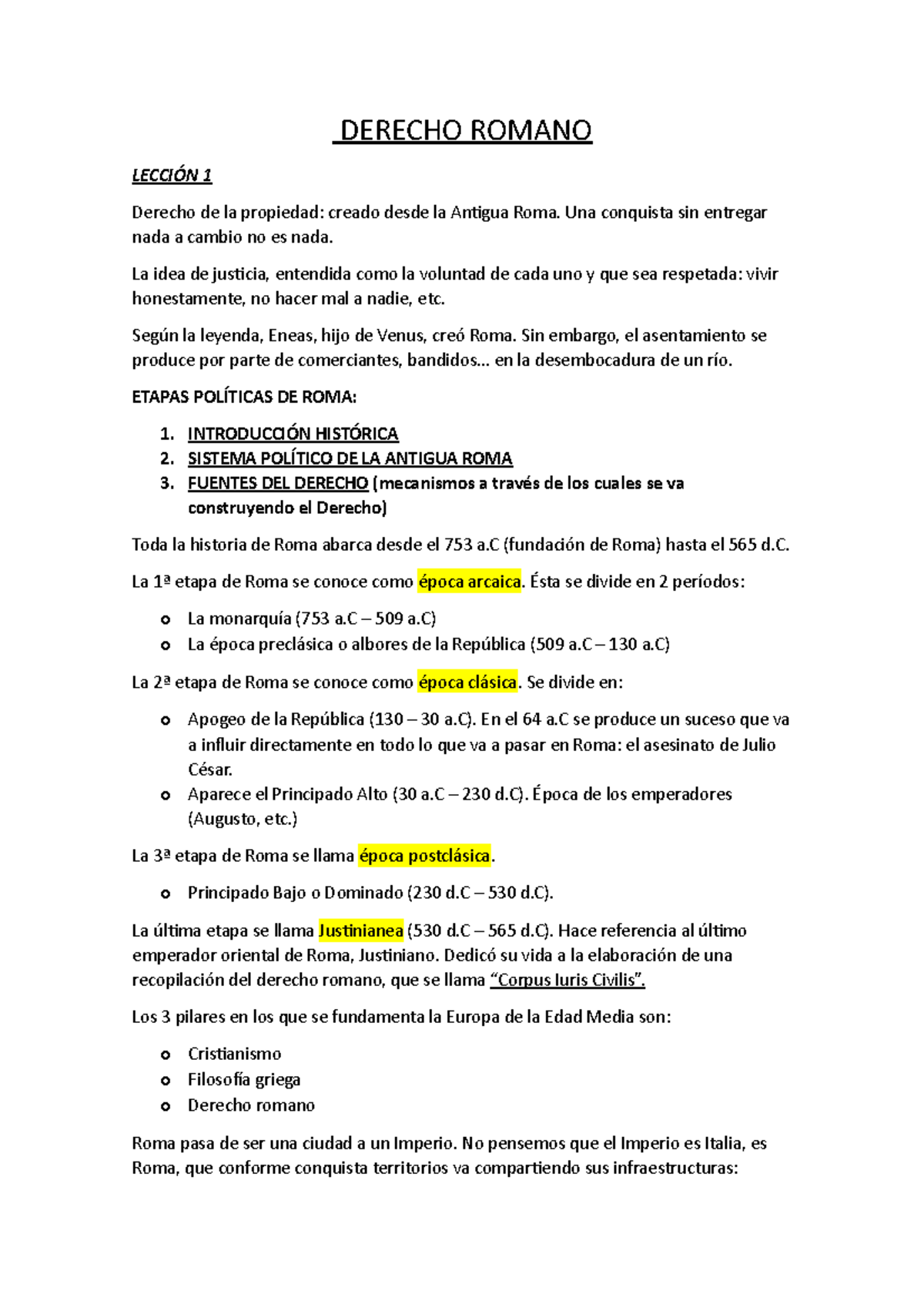 Derecho Romano - DERECHO ROMANO LECCIÓN 1 Derecho de la propiedad ...