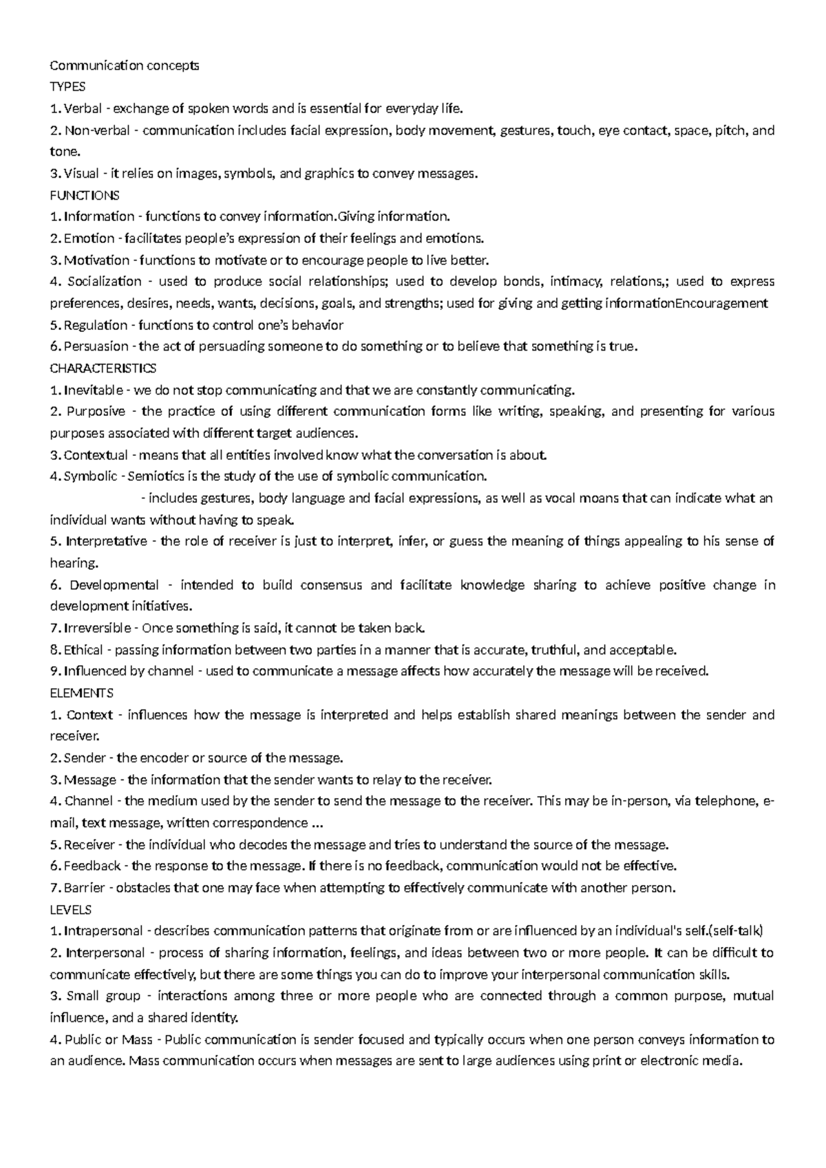 Communication-concepts - Communication concepts TYPES Verbal - exchange ...