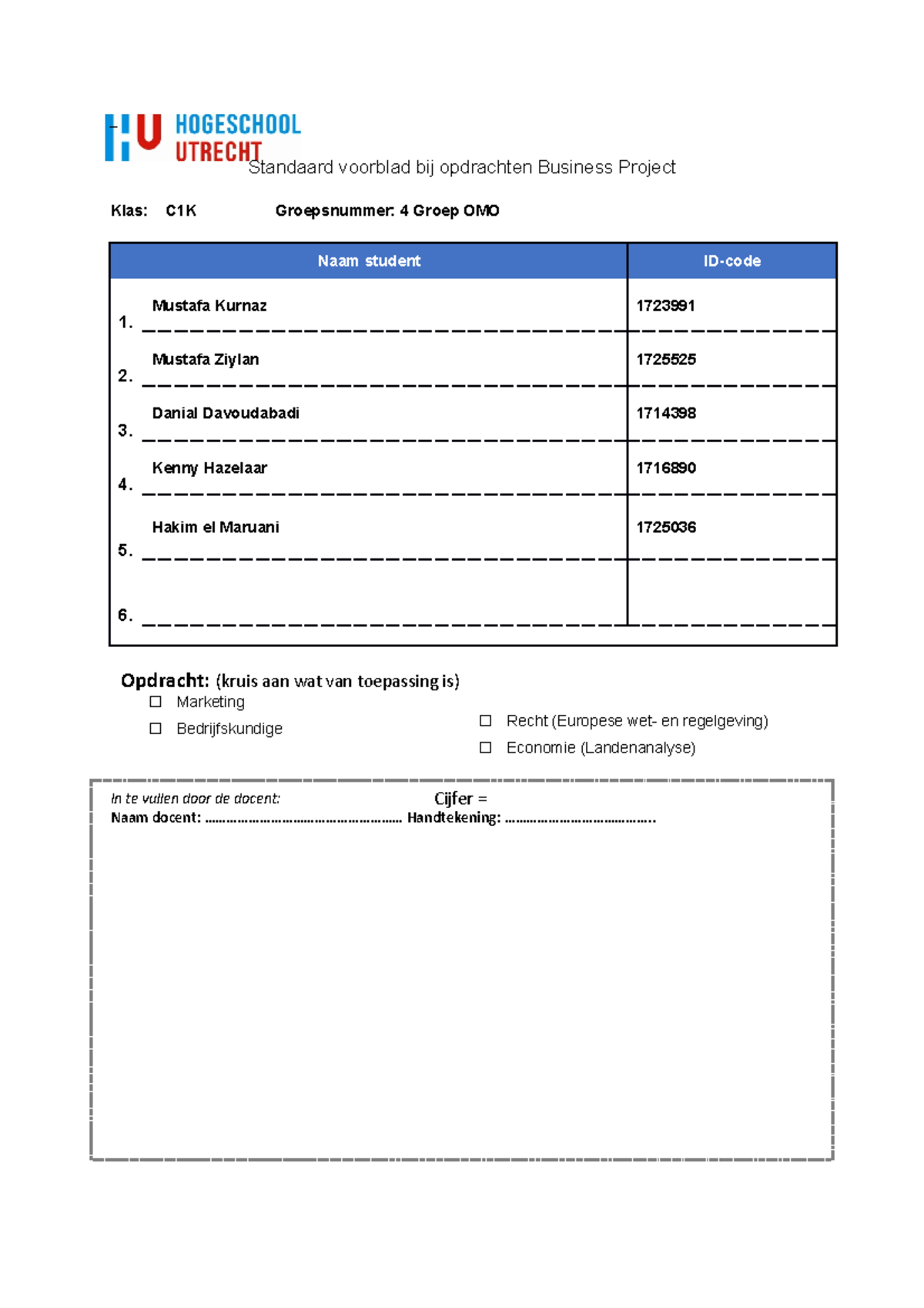 Business Project PVA OMO - Standaard voorblad bij opdrachten Business ...