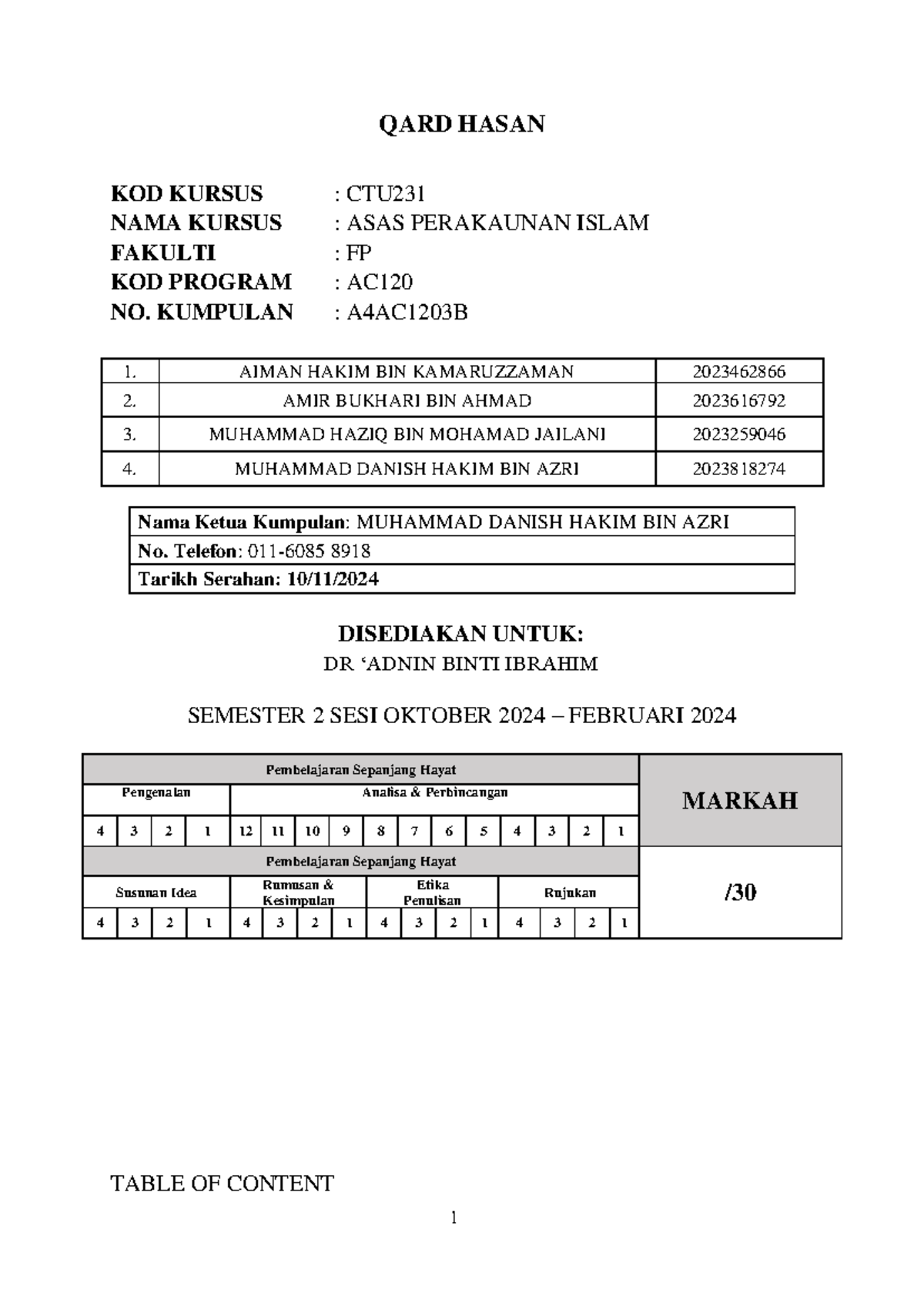 CTU231 Kulit Hadapan Tugasan - QARD HASAN KOD KURSUS : CTU NAMA KURSUS ...