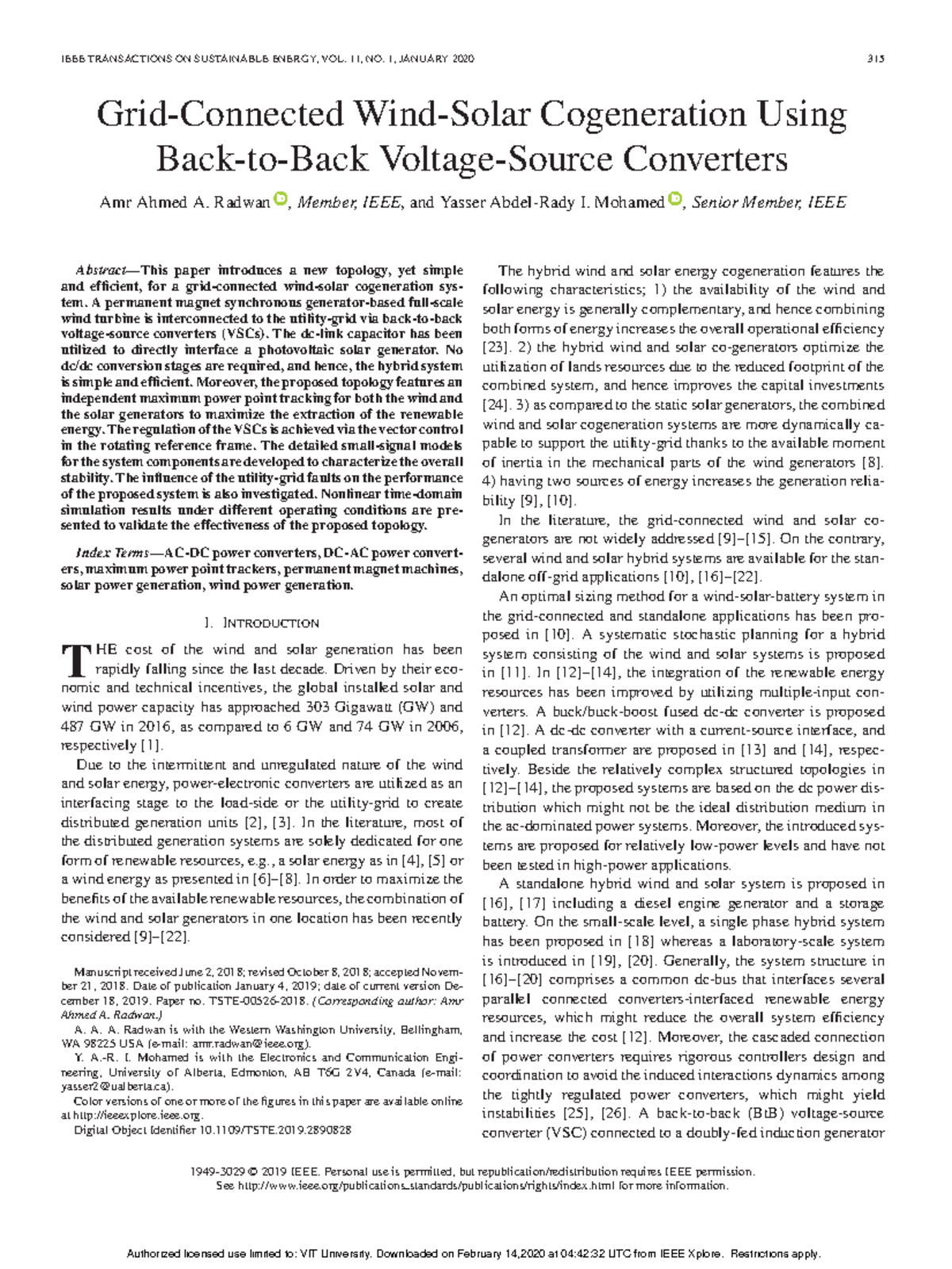 Grid Connected Wind Solar Cogeneration Using Ieee Transactions On Sustainable Energy Vol 11