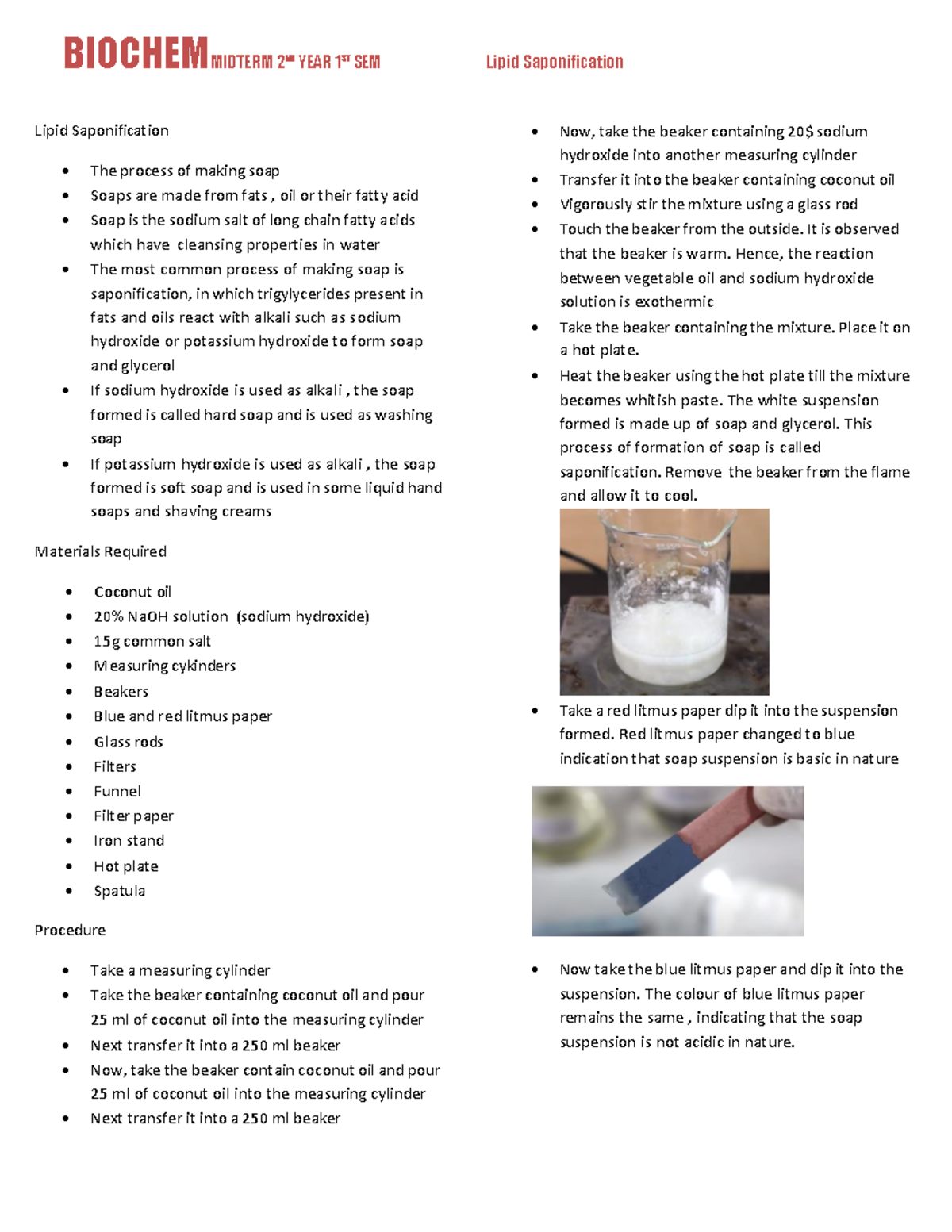 Saponification - this is a soap making process - BIOCHEMMIDTERM 2 ND ...