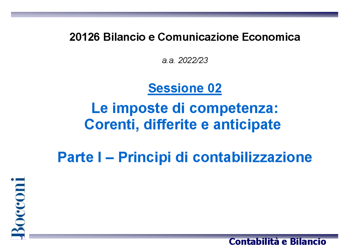 03 Imposte di competenza - Lezione - 1 20126 Bilancio e Comunicazione ...