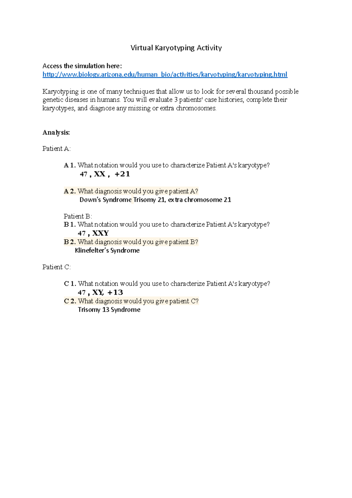 Virtual Karyotyping Activity c - Studocu