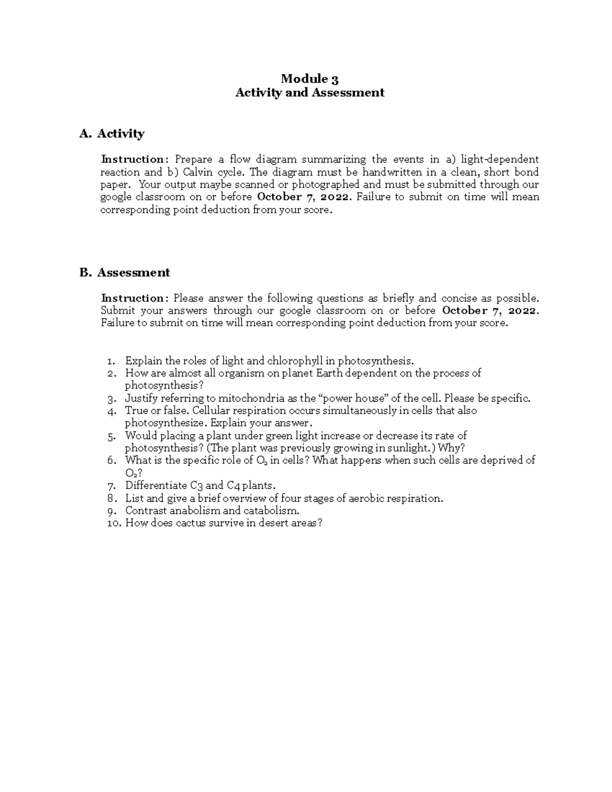 Module 3 Activity and Assessment - Module 3 Activity and Assessment A ...