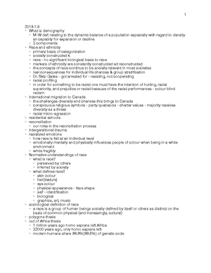 Sociology 230 - Full semester lecture notes - 5/ Why race and ethnicity ...
