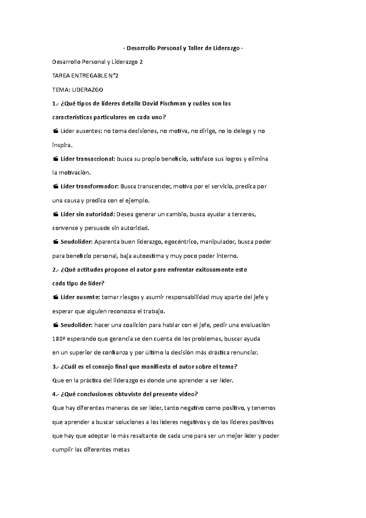 Desarrollo Personal y Liderazgo 2 TEMA : Liderazgo - · Desarrollo ...