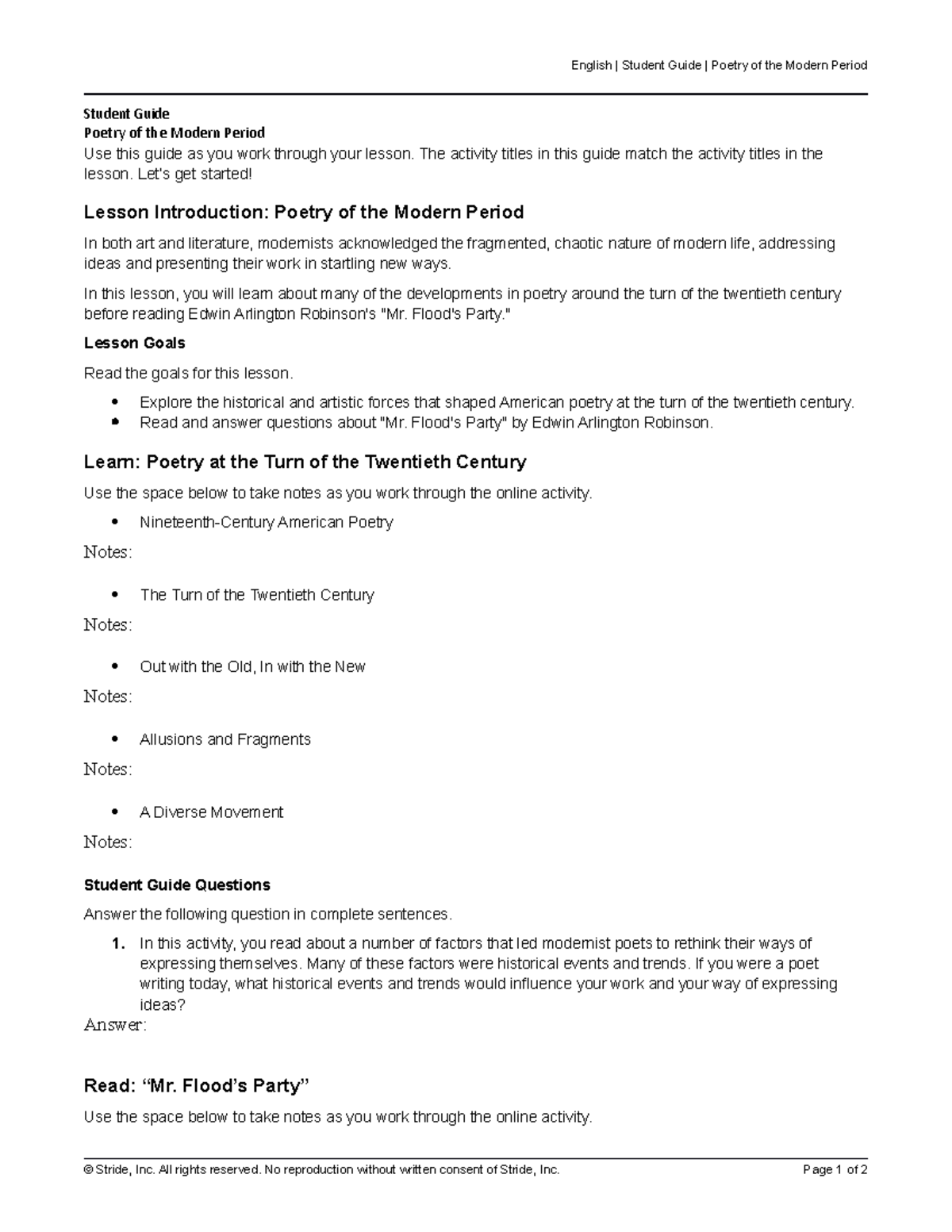 ENG303B 01 02 Student Guide - English | Student Guide | Poetry of the ...