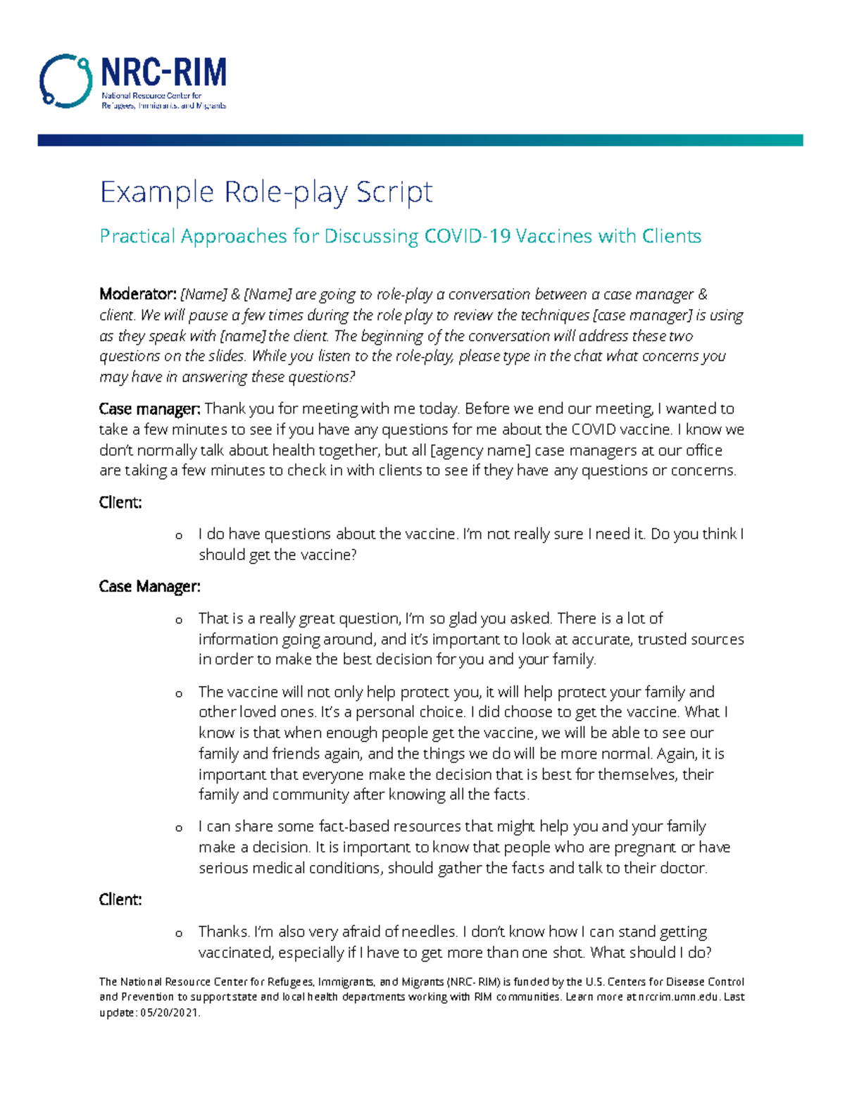 Role Play Script - Lecturenotes - The National Resource Center for ...