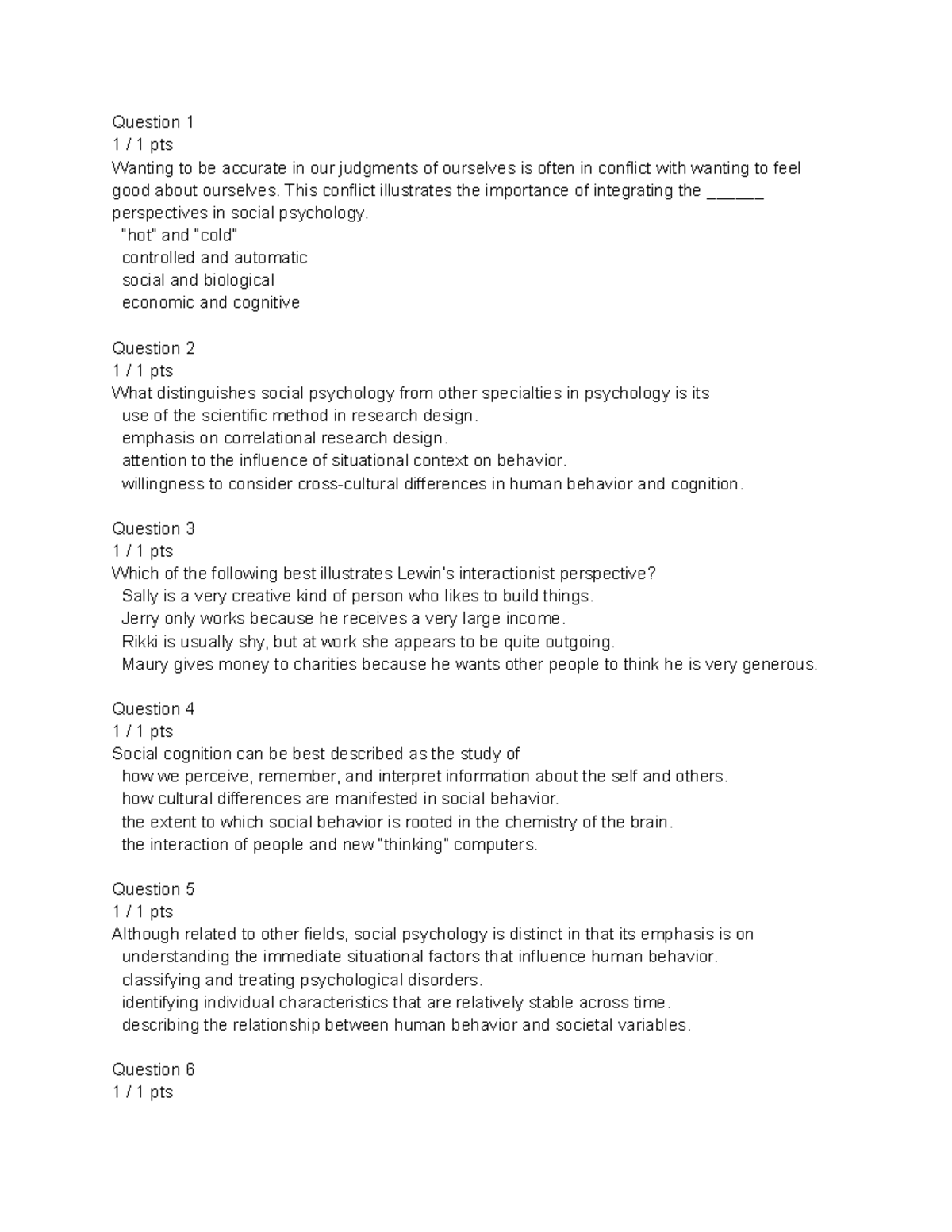 Unit 1 Quiz - Unit 1_ Quiz - Question 1 1 / 1 pts Wanting to be ...