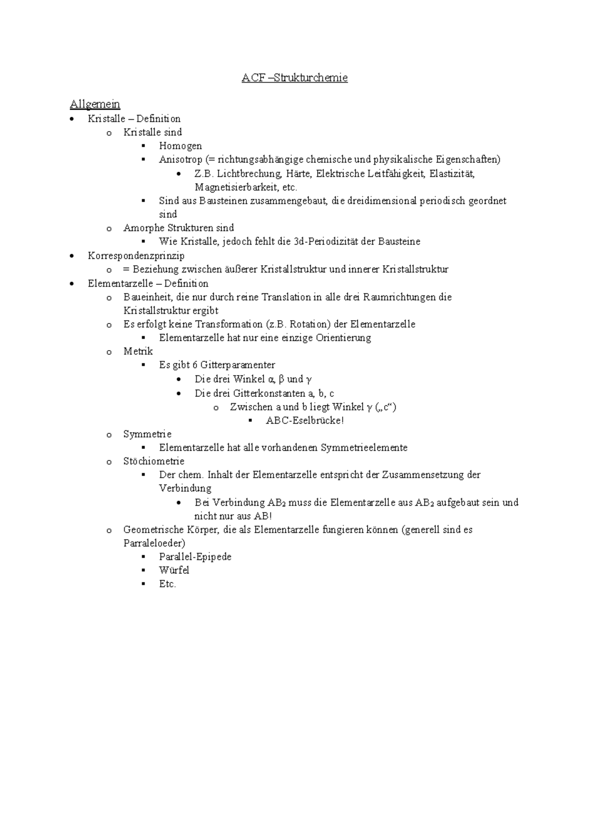 ACF - Strukturchemie - ACF –Strukturchemie Allgemein Kristalle ...