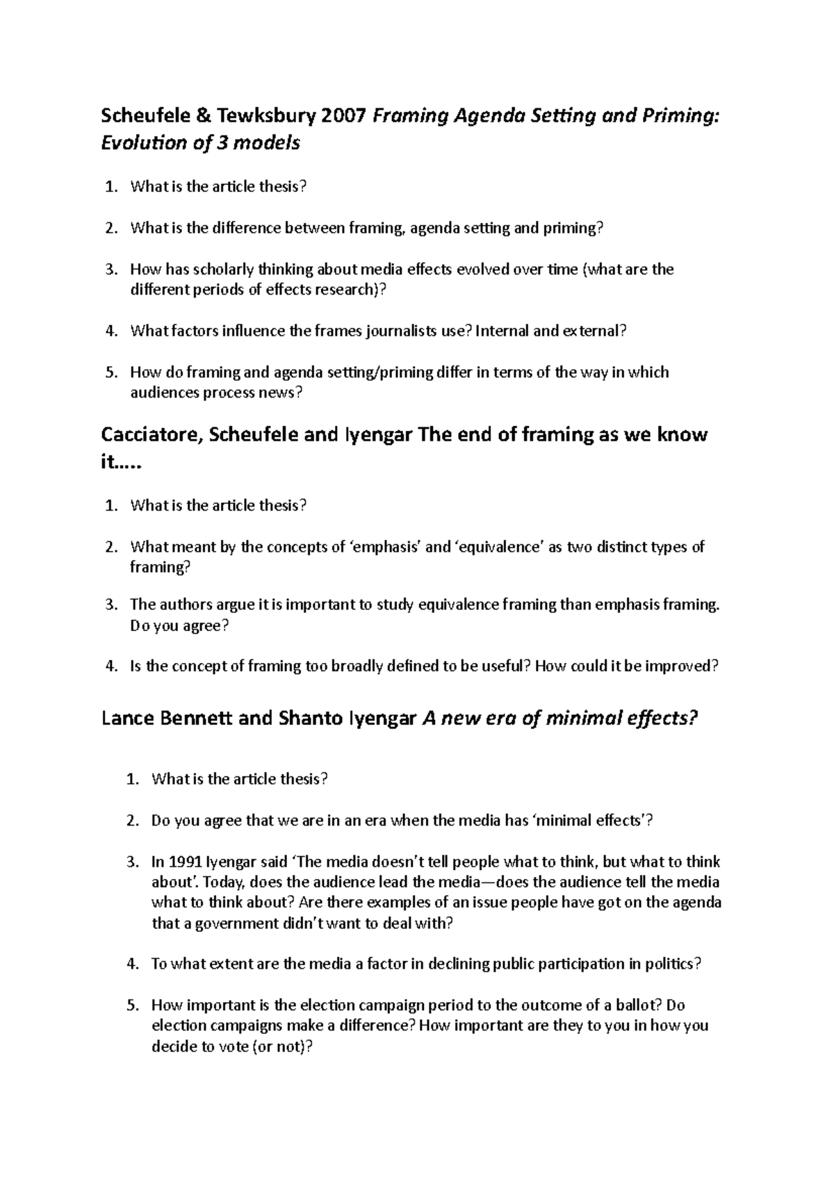 Framing etc discussion questions Students - Scheufele & Tewksbury 2007 ...