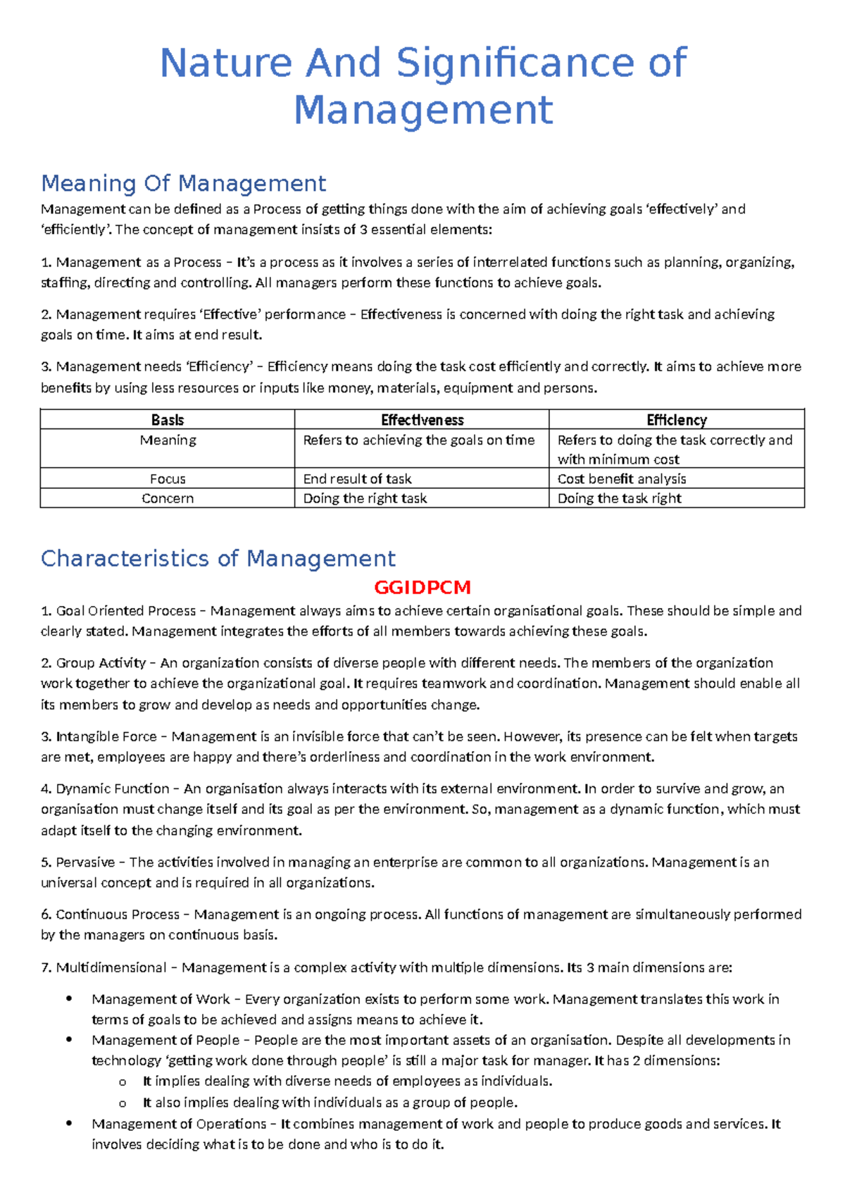 Nature And Significance of Management - Nature And Significance of ...