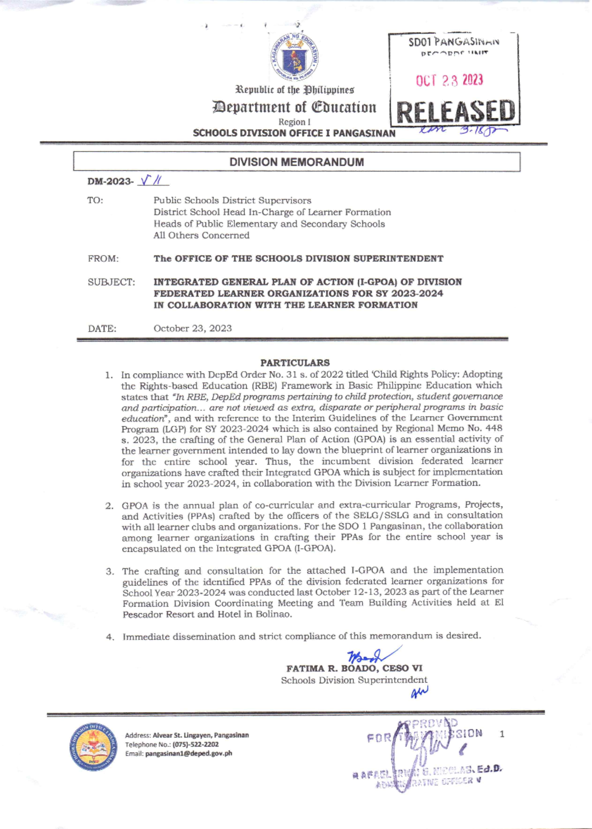 DM511s2023-Integrated General Plan of Action (I-GPOA) of Division ...