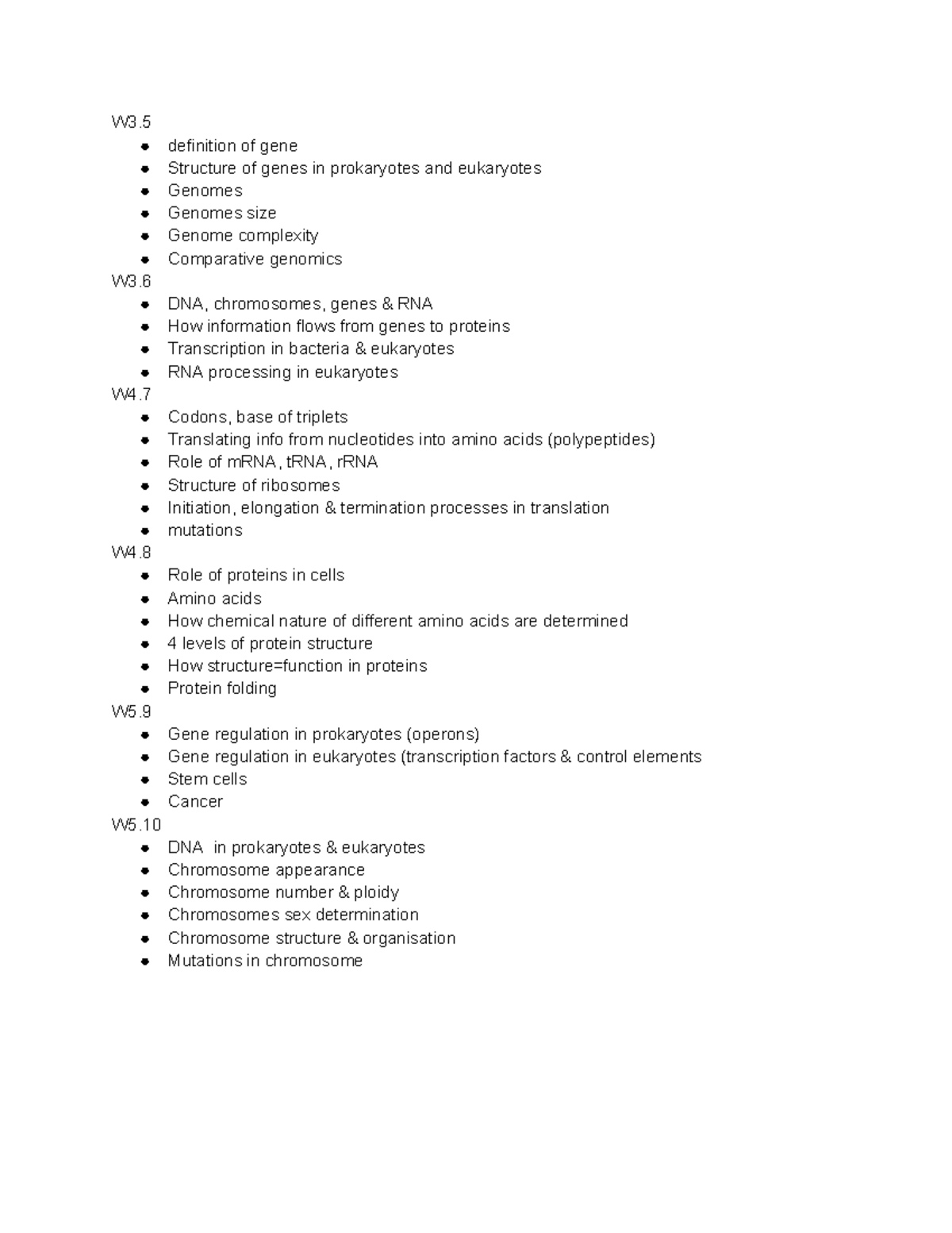 Bio LO - learning outcomes - W3. definition of gene Structure of genes ...