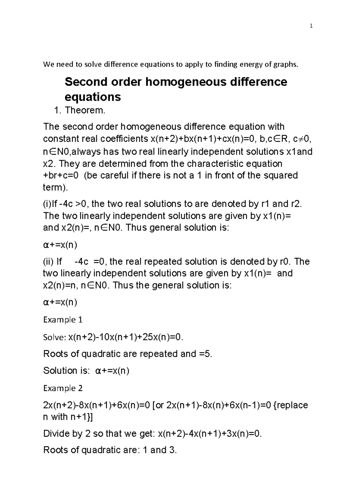 Revision -difference equations- no test - 1 We need to solve difference ...