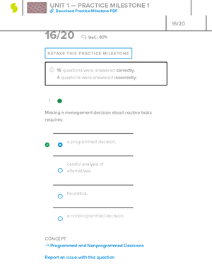 Principles of Management Unit 4 Milestone 4 - 21/ 22 that's 95% RETAKE ...