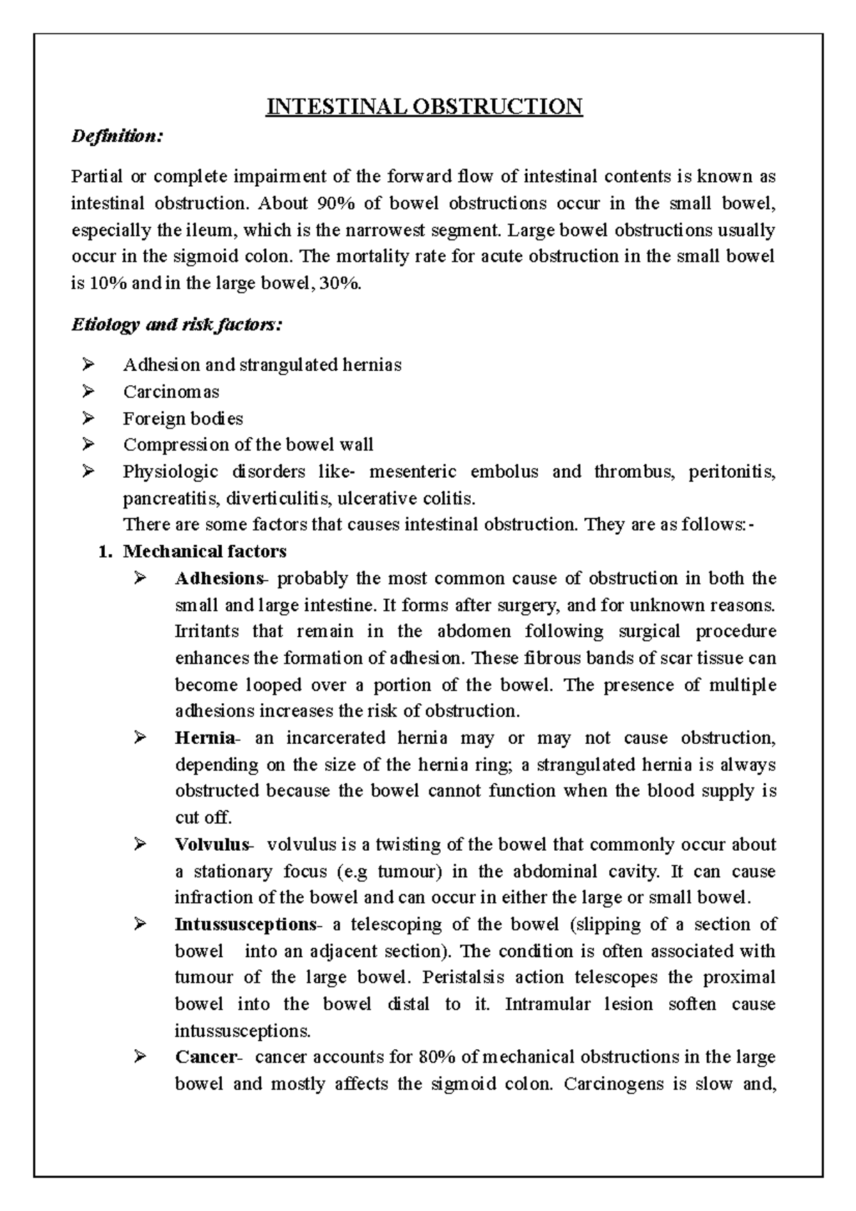 11. Intestinal Obstruction - INTESTINAL OBSTRUCTION Definition: Partial ...