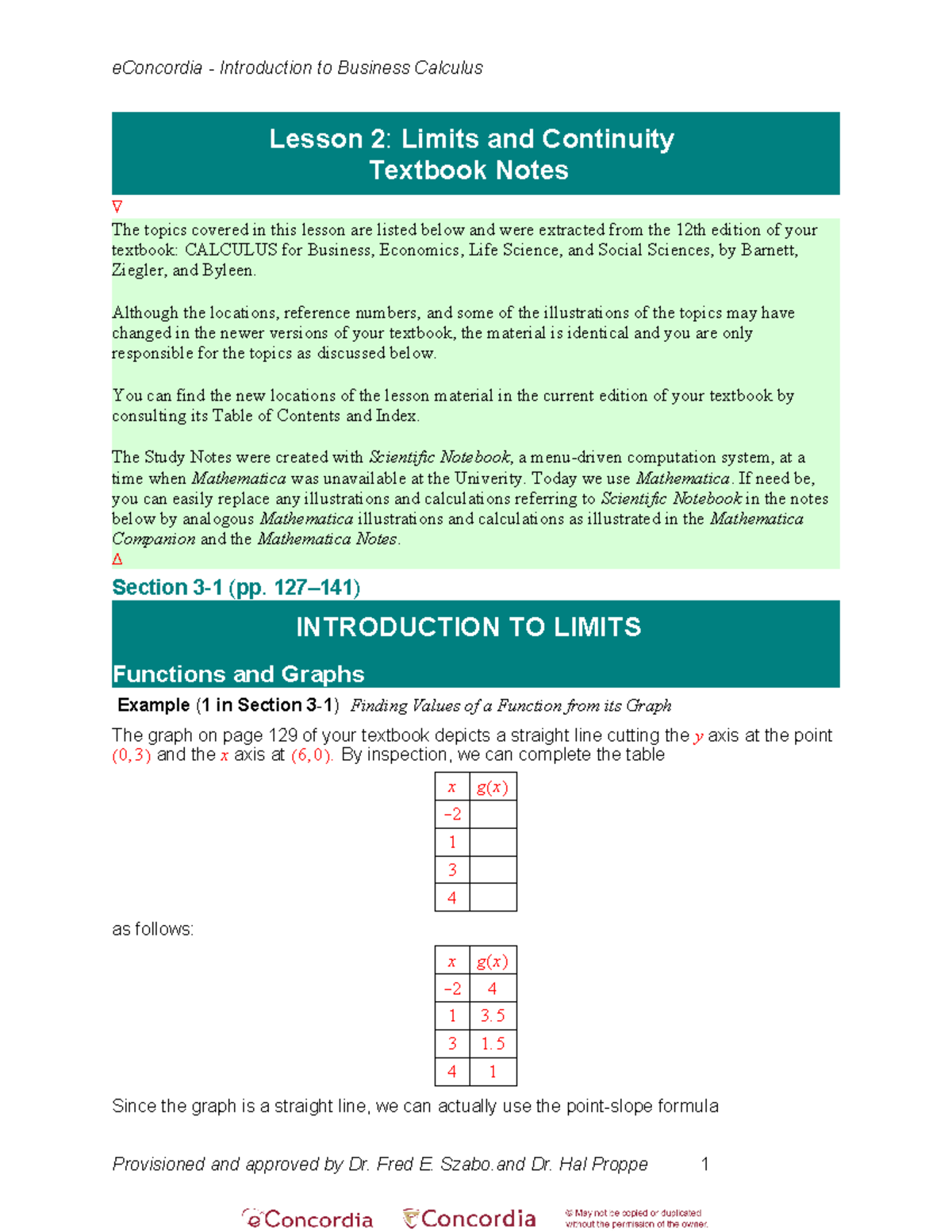 Math 208 Notes - Lesson 2: Limits and Continuity Textbook Notes The ...