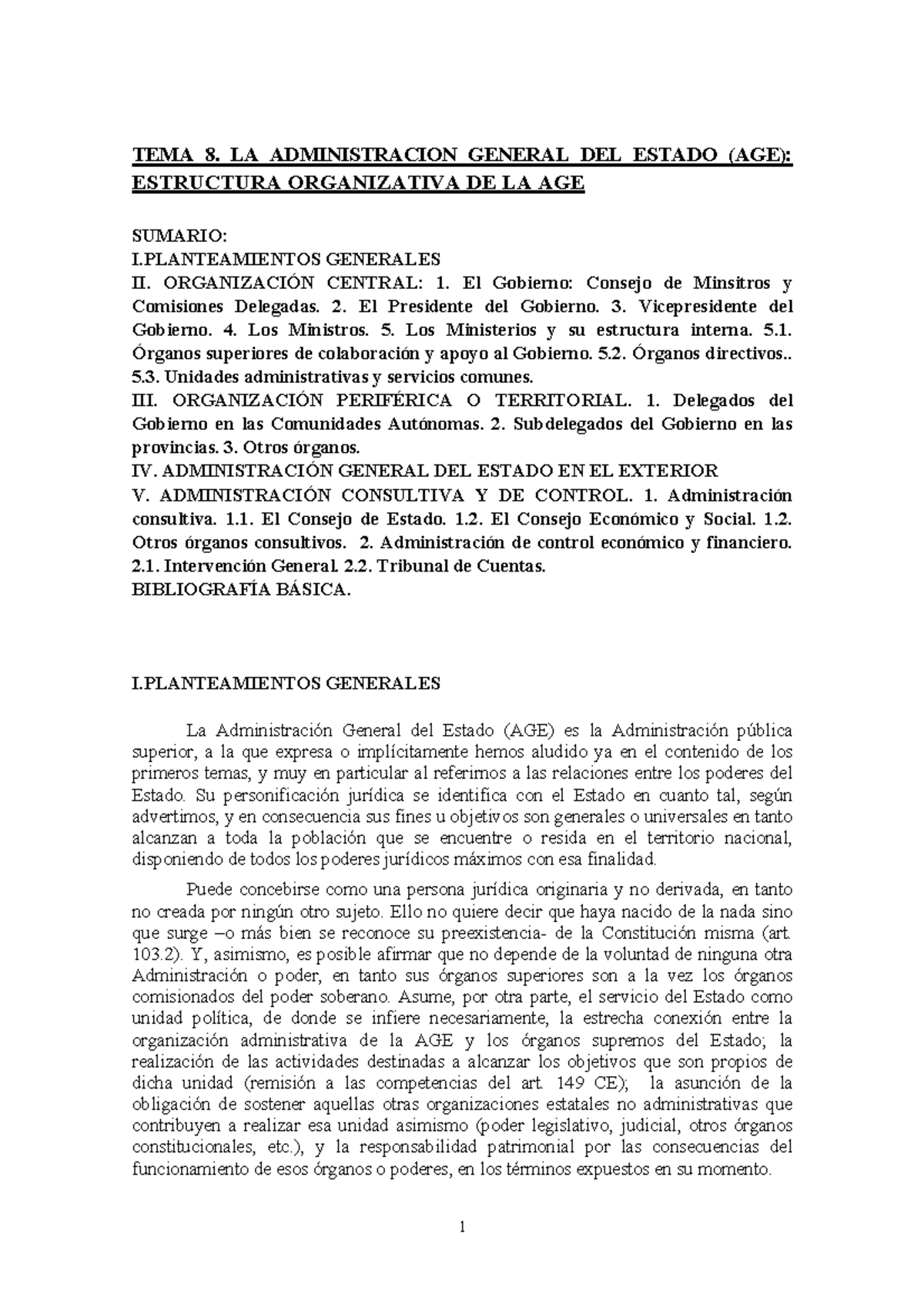 TEMA 8 - asdad - TEMA 8. LA ADMINISTRACION GENERAL DEL ESTADO (AGE ...