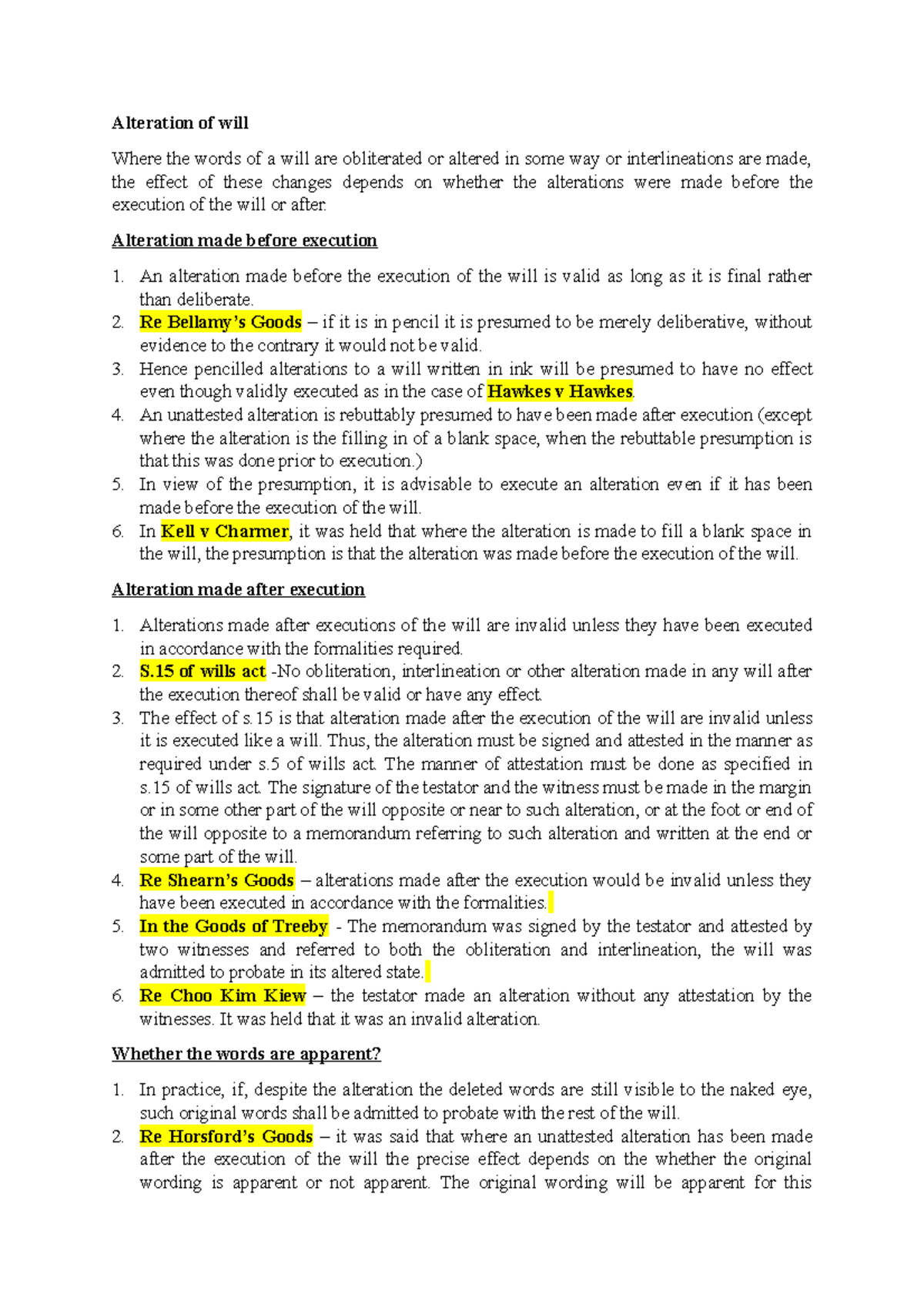 Alteration & republication - Alteration of will Where the words of a ...