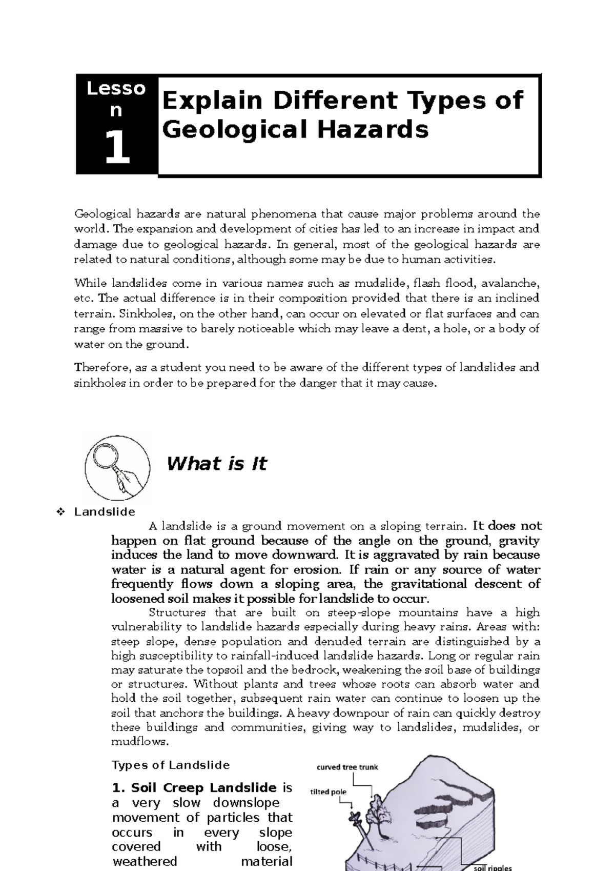 Lesson W1 Other-Geological-Hazards - Types of Landslide 1. Soil Creep ...